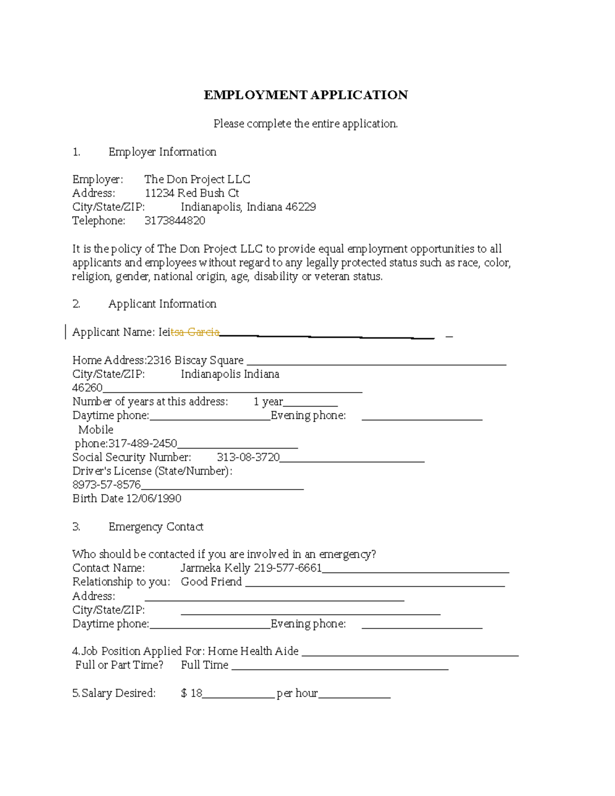 Applicant - Milestones exam - EMPLOYMENT APPLICATION Please complete ...