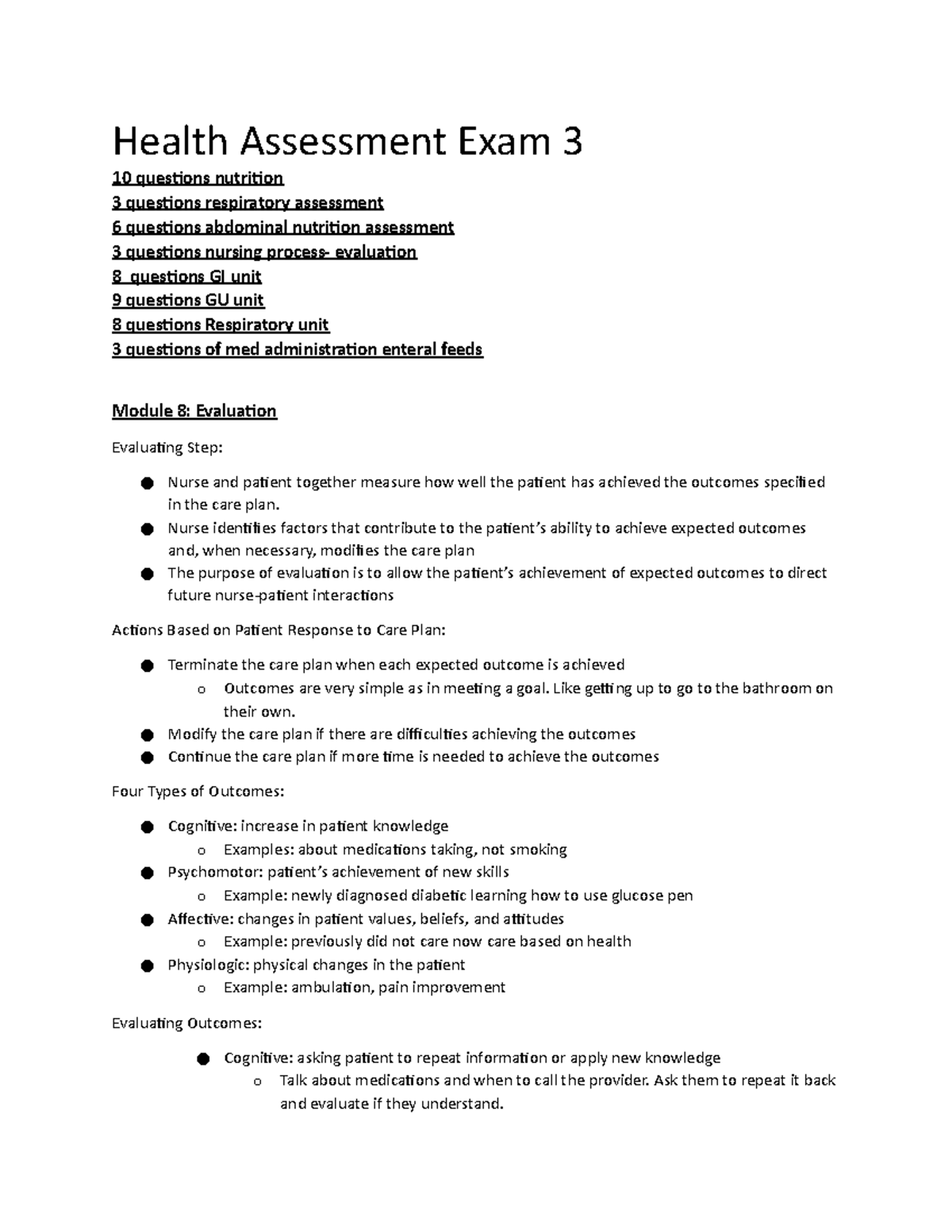 Health Assessment Exam 3 Study Guide Health Assessment Exam 3 10