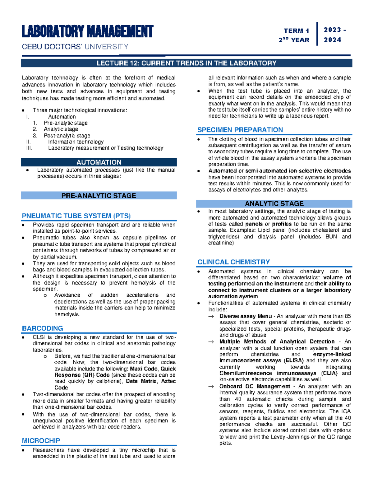 Lecture 12 Current Trends IN THE Laboratory - LABORATORY MANAGEMENT ...