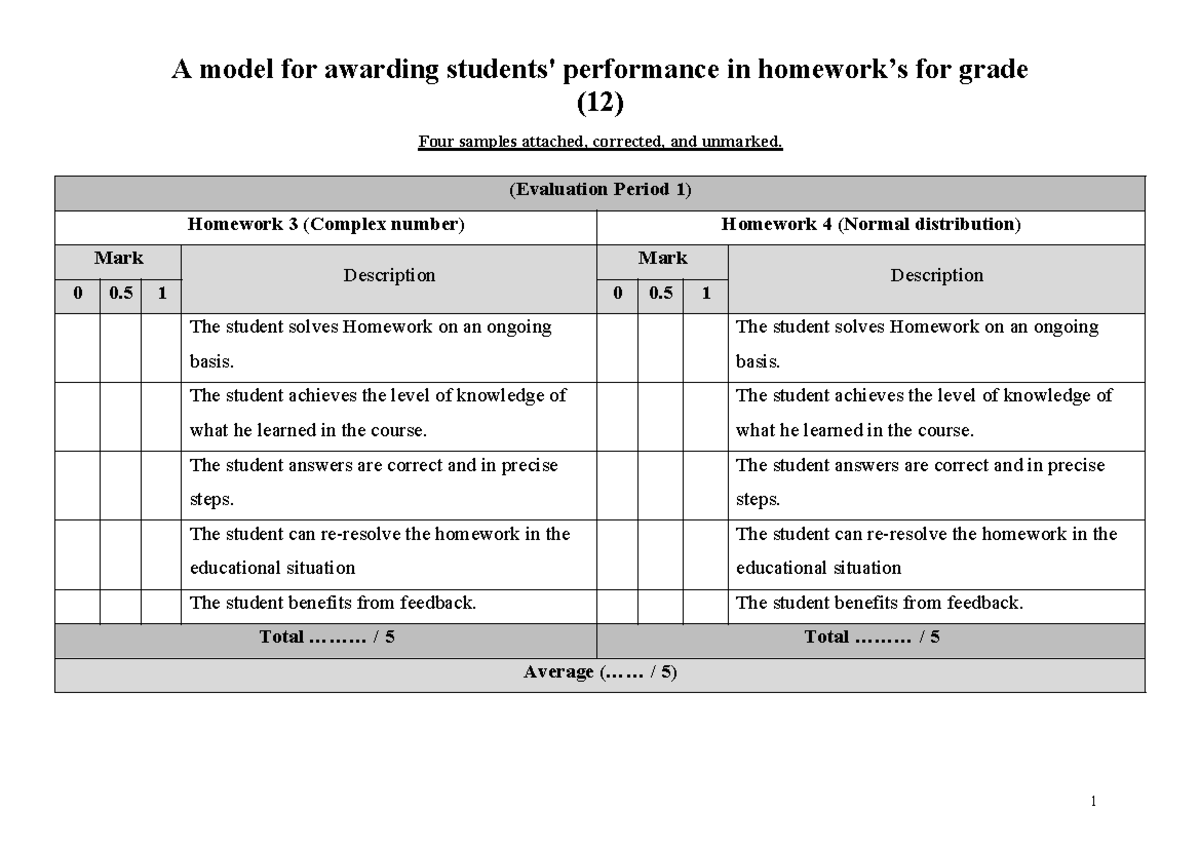 Homeworks Advance Math - A model for awarding students' performance in ...