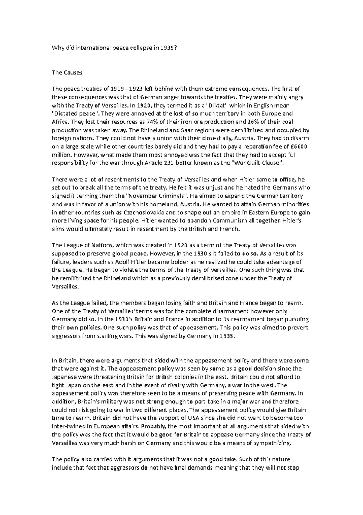 Trabalho hisroria igcse - Why did international peace collapse in 1939 ...