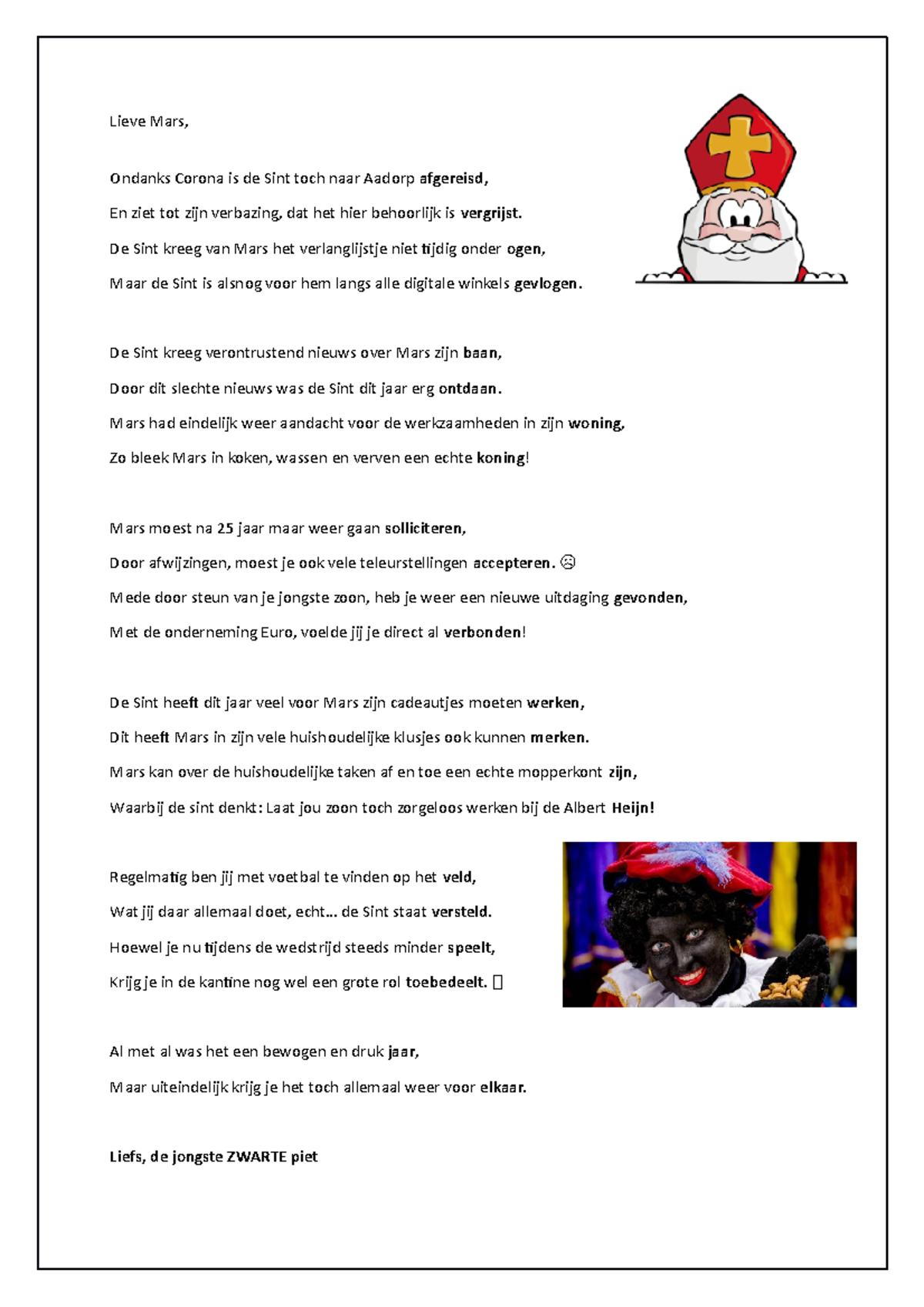 Gedicht Sint 2020 - alstu - Lieve Mars, Ondanks Corona is de Sint toch ...