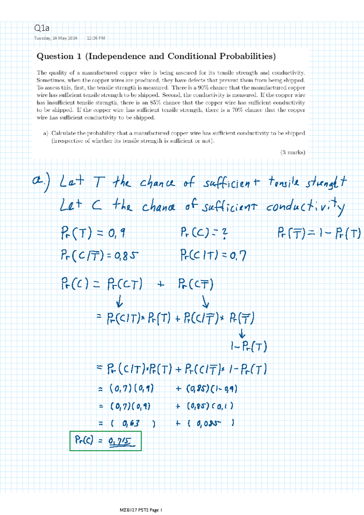 MZB127 PST2 - MZB127 - Q1a ####### Tuesday, 14 May 2024 12:36 PM Q1b ...