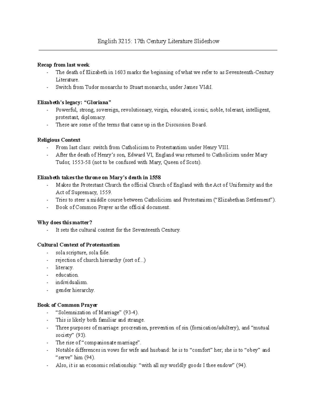 English 3215 17th Century Literature Slideshow - English 3215: 17th ...
