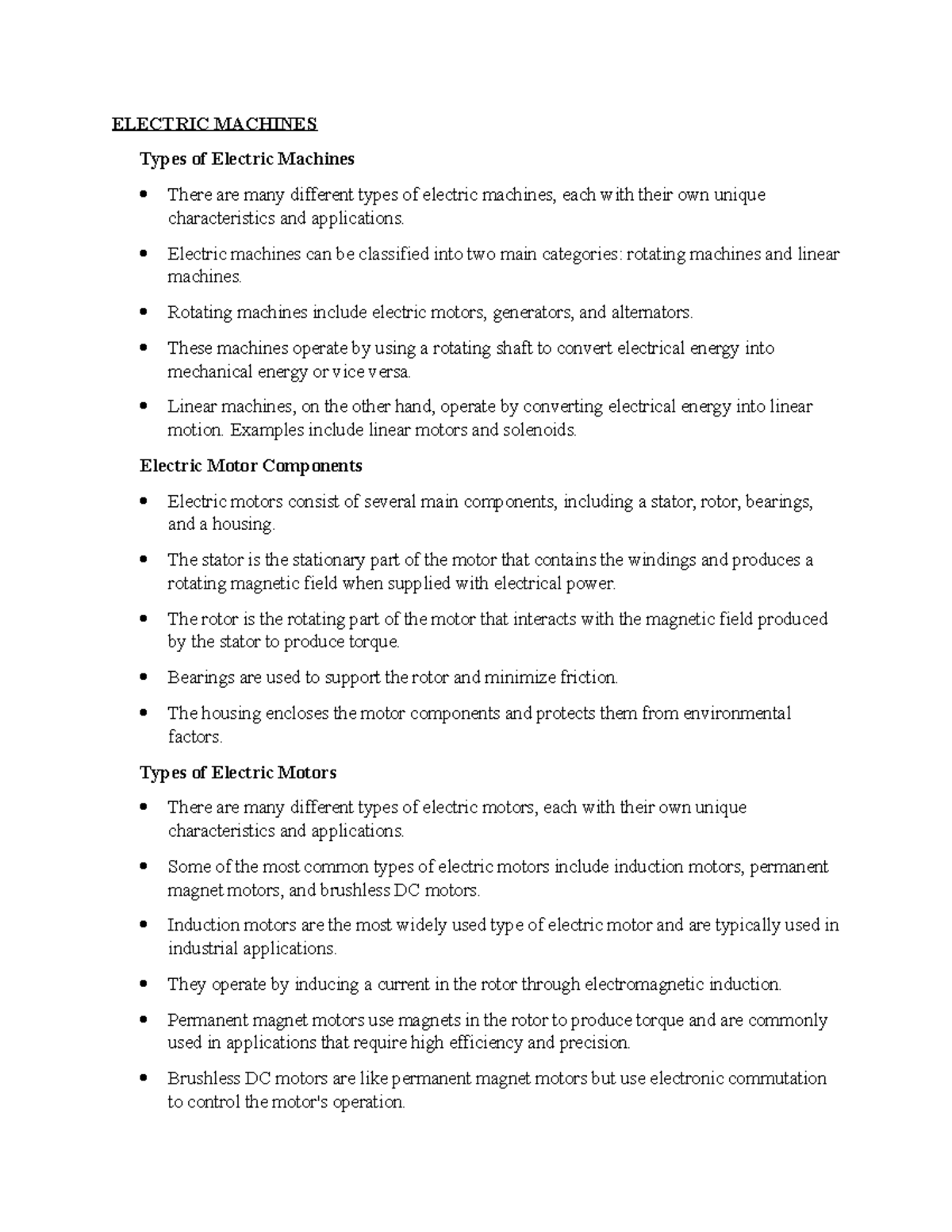 Electric Machines Notes 2 - ELECTRIC MACHINES Types of Electric ...