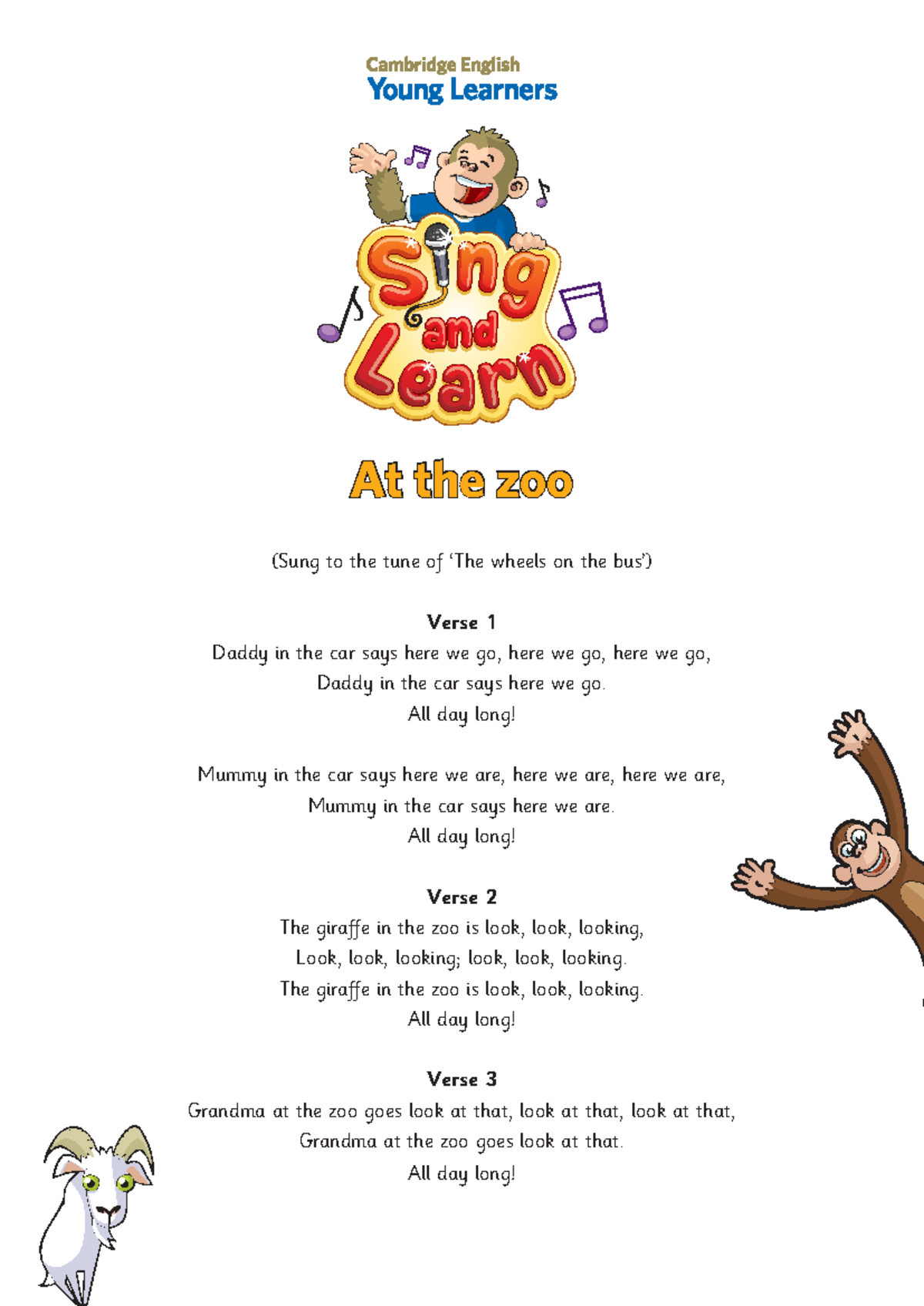 264233 sing and learn at the zoo lyrics - (Sung to the tune of ‘The ...