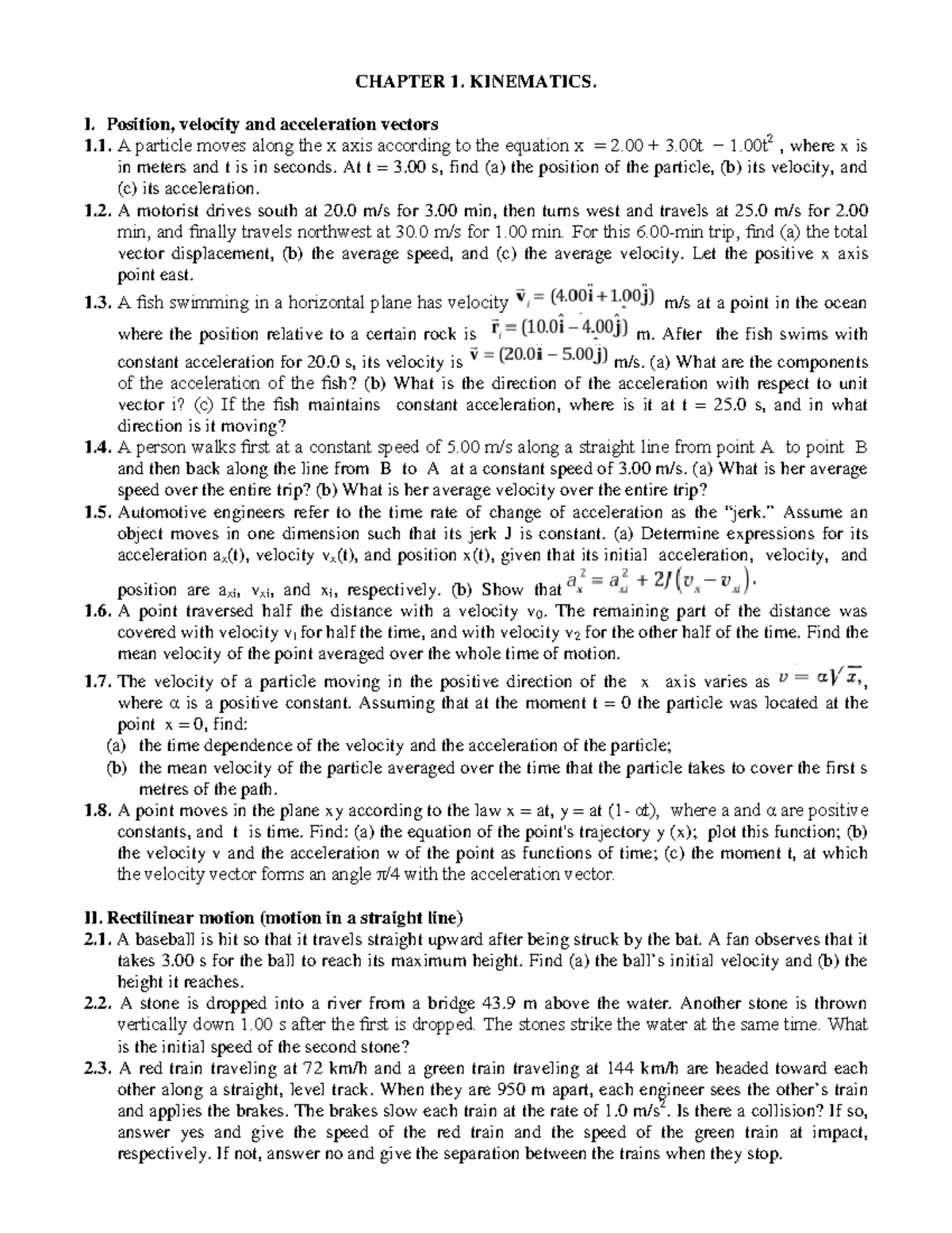 Chapter 1- Kinematics - general physics lecture - CHAPTER 1. KINEMATICS ...