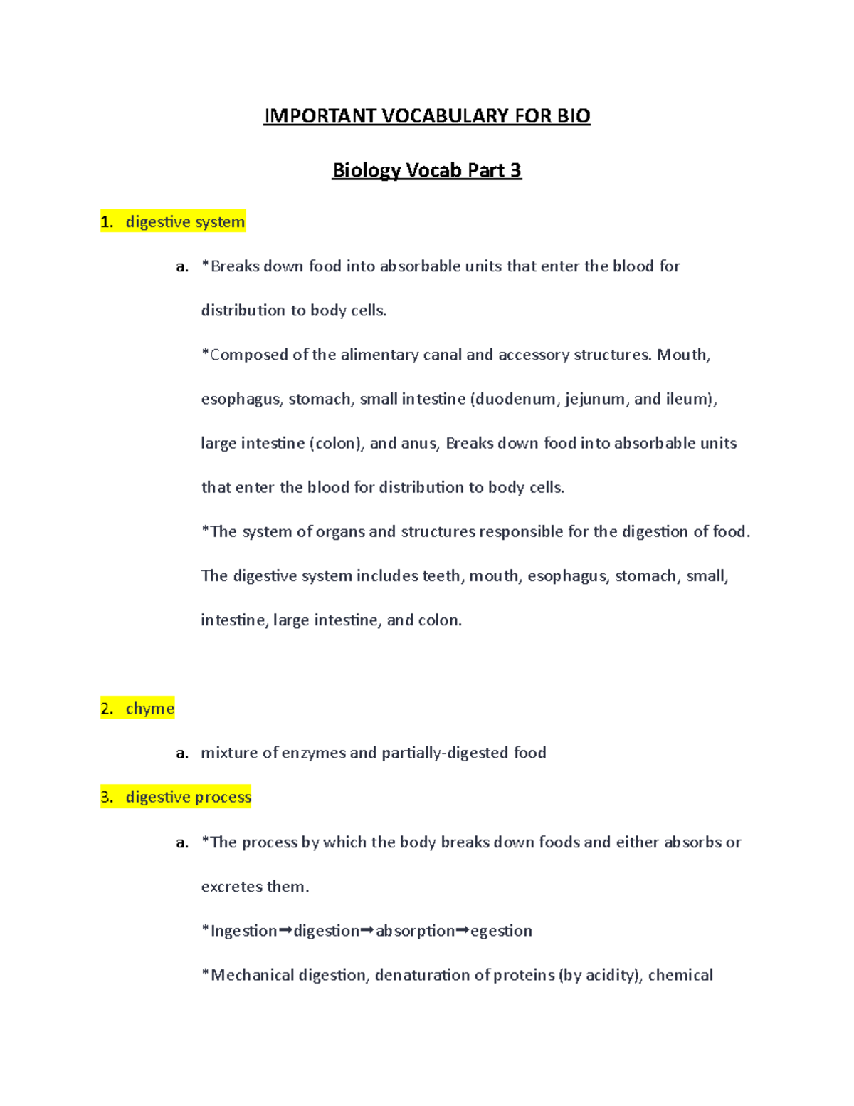 Biology Important Vocabulary - IMPORTANT VOCABULARY FOR BIO Biology ...
