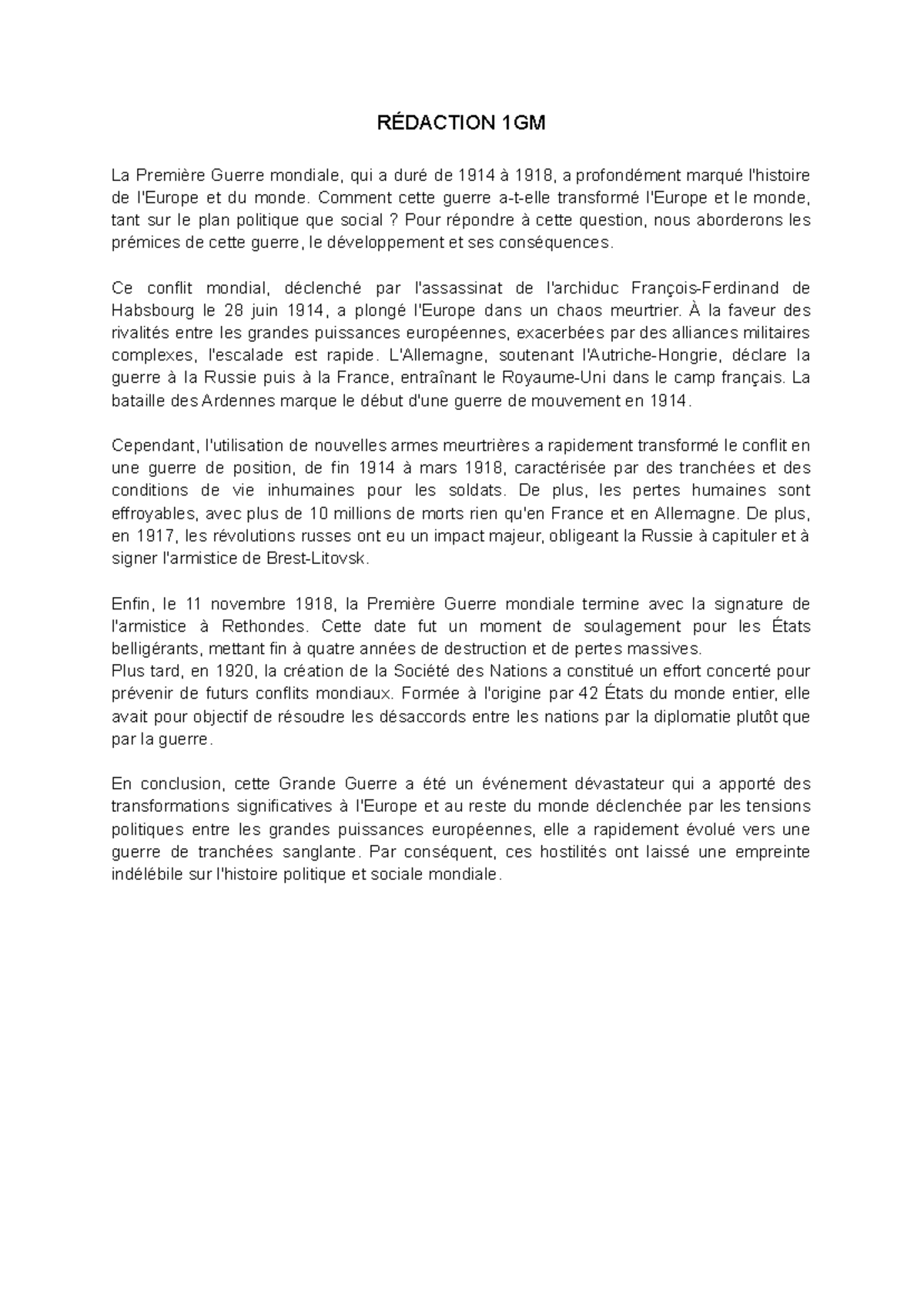 Rédaction 1GM - redacció del tema de la primera guerra mundial ...