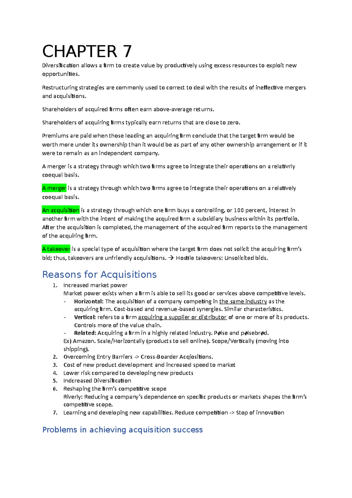 Notes Chapter 7 to 10 most important things - CHAPTER 7 Diversification ...