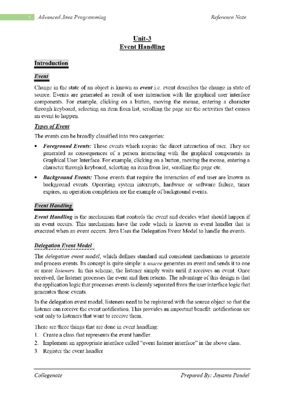 Event Handling - good for student - Java Programming - Studocu