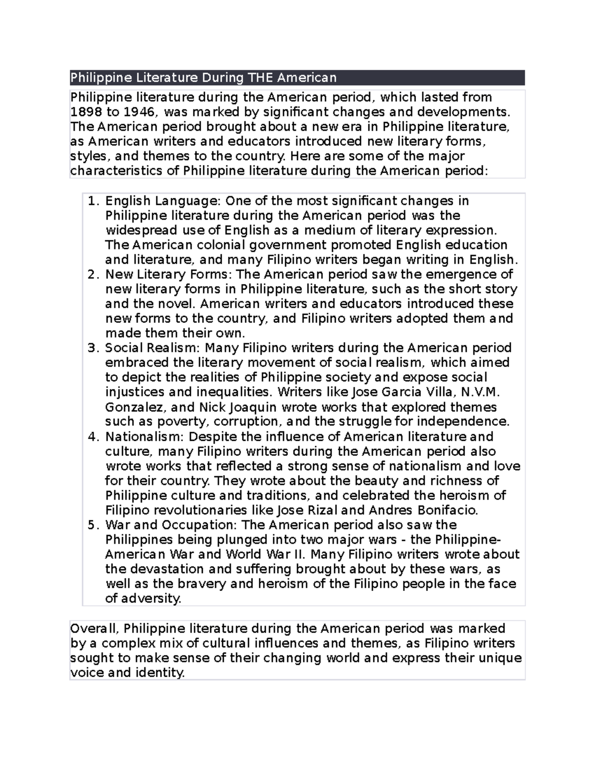 Philippine Literature During THE American - Philippine Literature ...