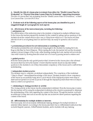 EBP2 - Task 1 to EBP2 - EBP Lice Are Not Nice 1A. Anticipatory Set: The ...