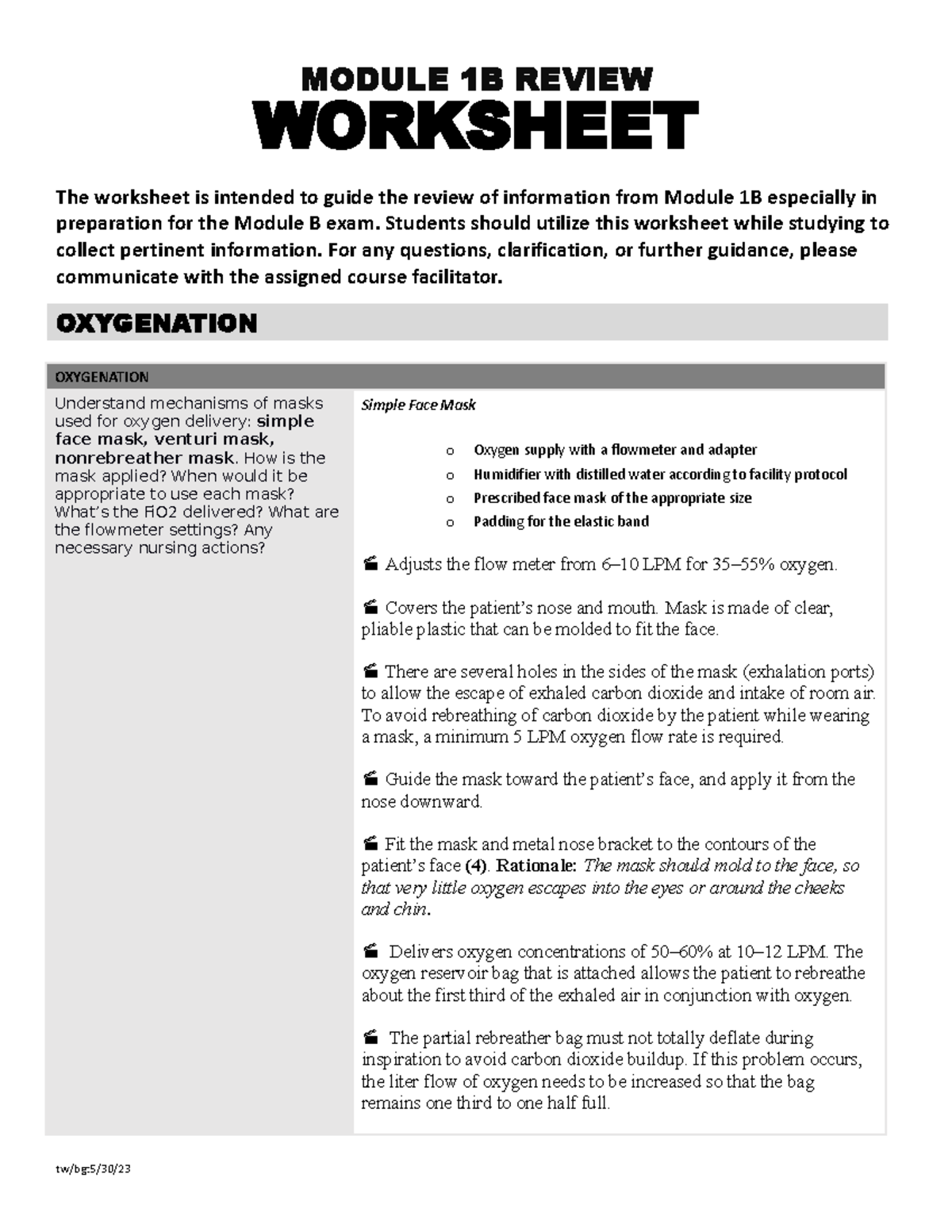 EXAM 2 AN study guide 1 - MODULE 1B REVIEW WORKSHEET The worksheet is intended to guide the ...