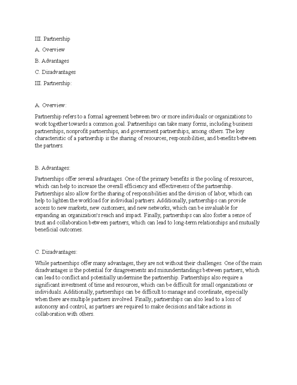 Forms Of Ownership 3 III Partnership A Overview B Advantages C forms-of-ownership-3-iii-partnership-a-overview-b-advantages-c