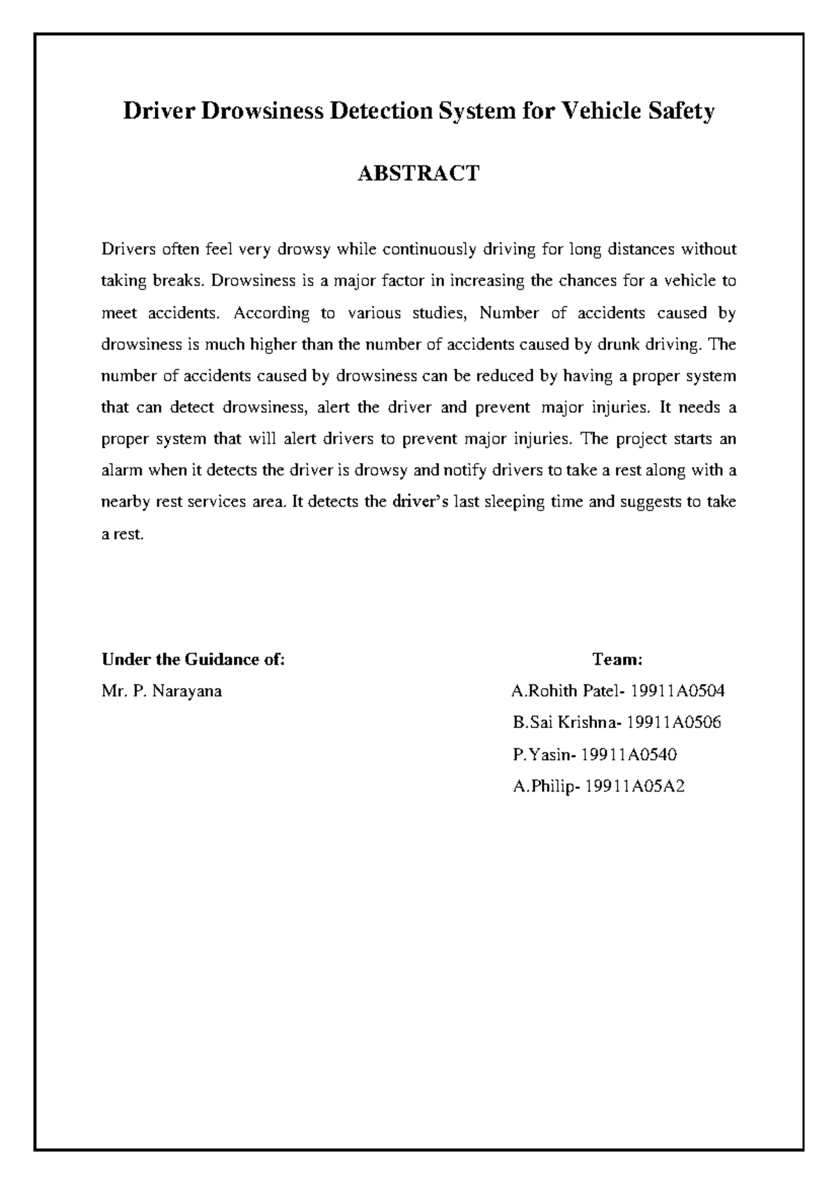 Mini project abstract - klanlkfnaljf - Driver Drowsiness Detection ...