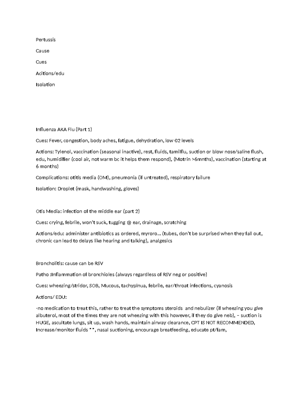 Week 3 respiratory notes from class - Pertussis Cause Cues Acitions/edu ...