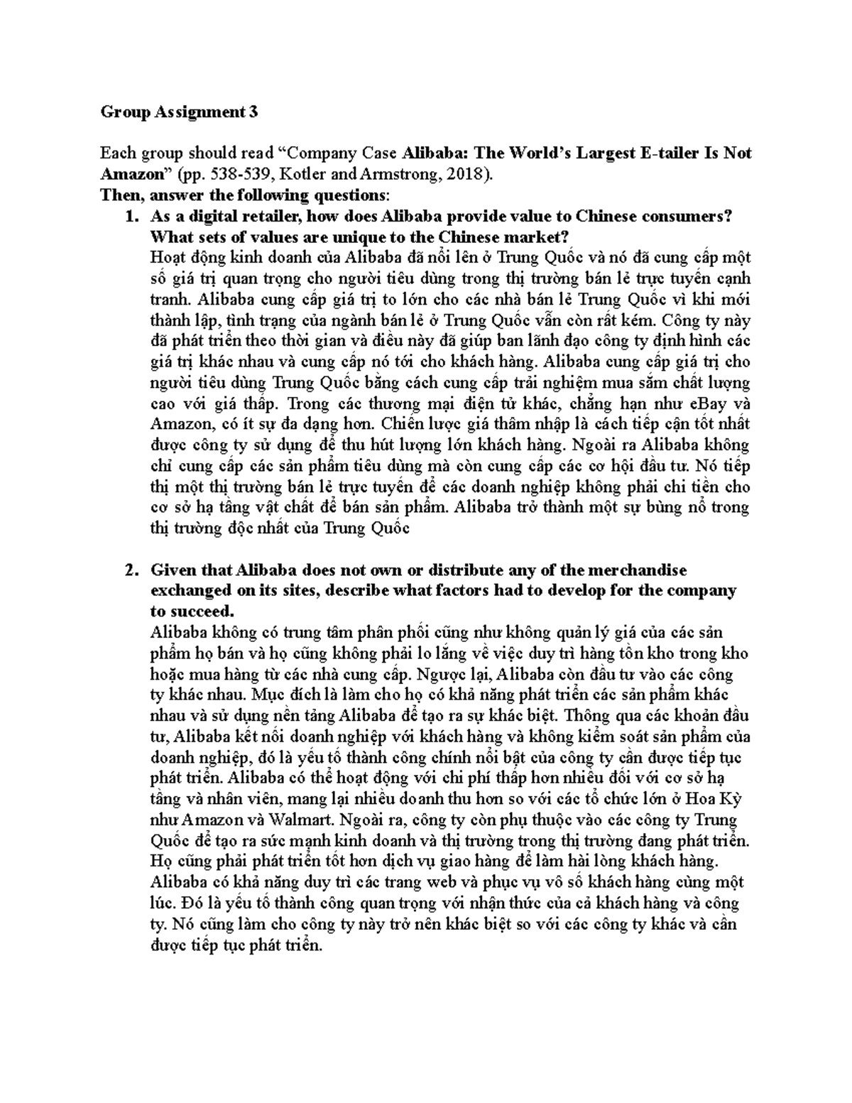 Group Assignment 3 - 456 - Group Assignment 3 Each group should read “Company Case Alibaba: The ...