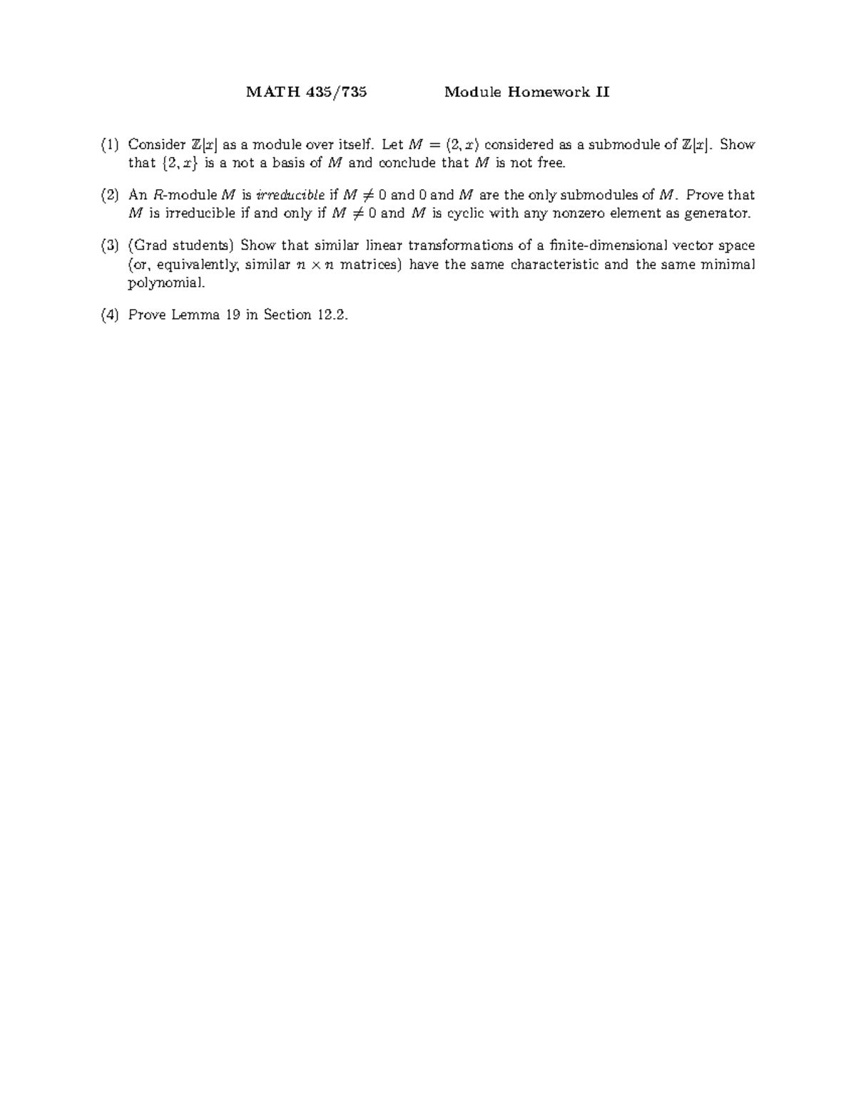 Modules hw2 - Homework assignment 2 - MATH 435/735 Module Homework II ...