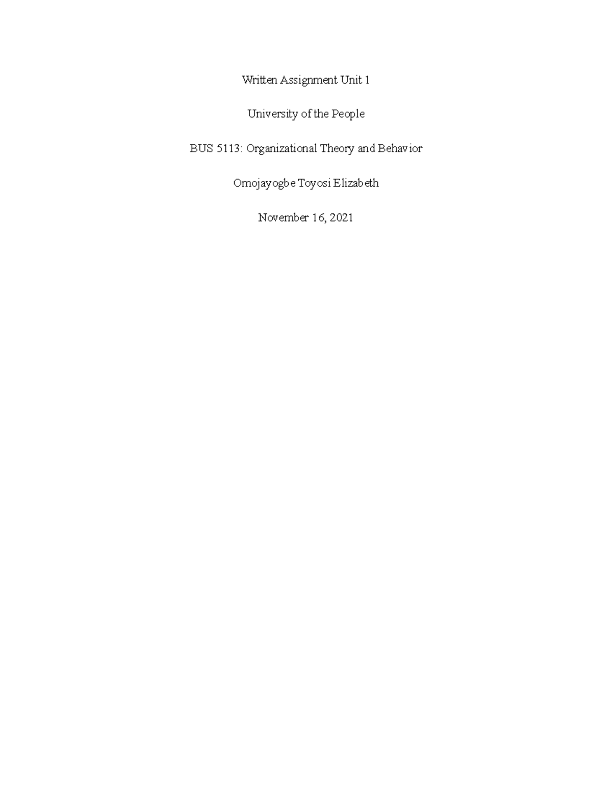 Written assignment unit 1 done - BUS5113 - UoPeople - Studocu