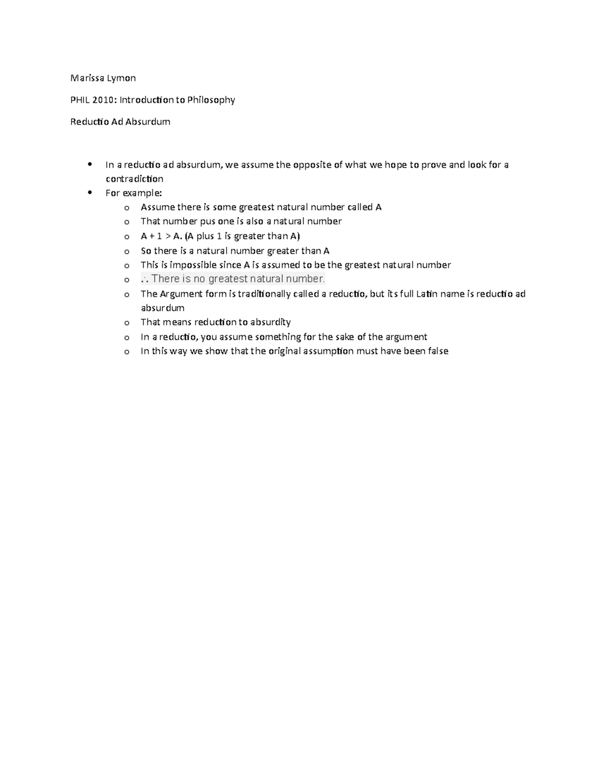 Reductio Ad Absurdum - Marissa Lymon PHIL 2010: Introduction to ...
