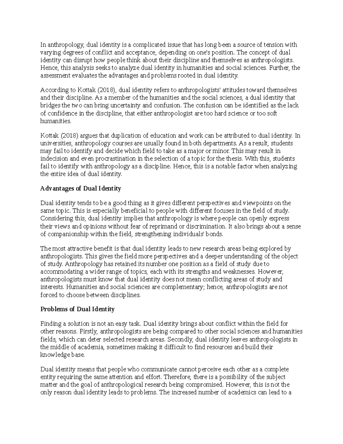 business interventions - In anthropology, dual identity is a ...