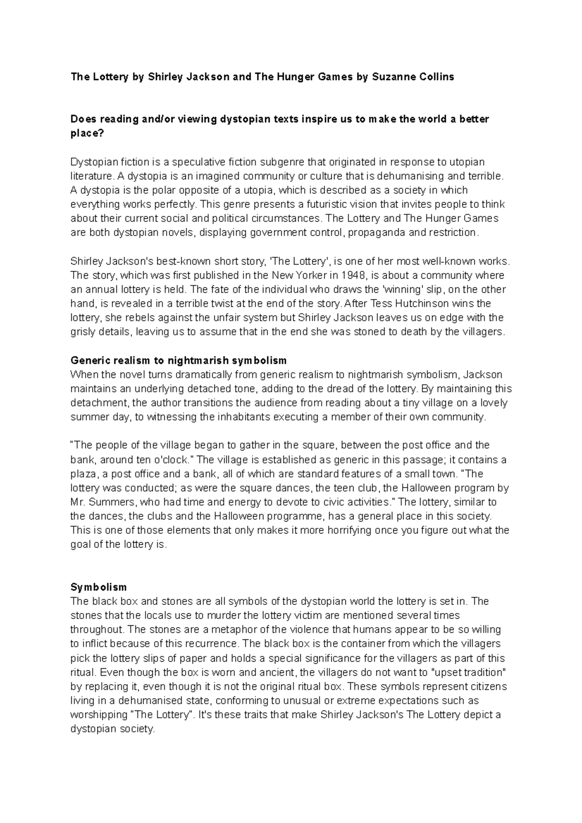 Abby Collings Year 10 English Rev 1 - The Lottery by Shirley Jackson ...