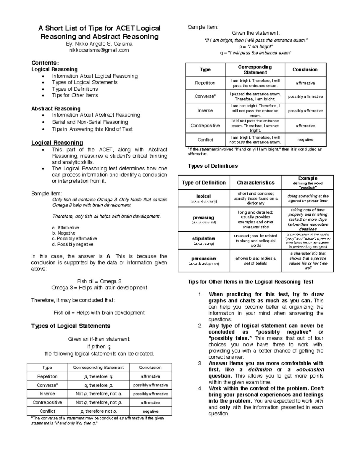 Reasoning A Short List Of Tips For ACET Logical Reasoning And reasoning-a-short-list-of-tips-for-acet-logical-reasoning-and