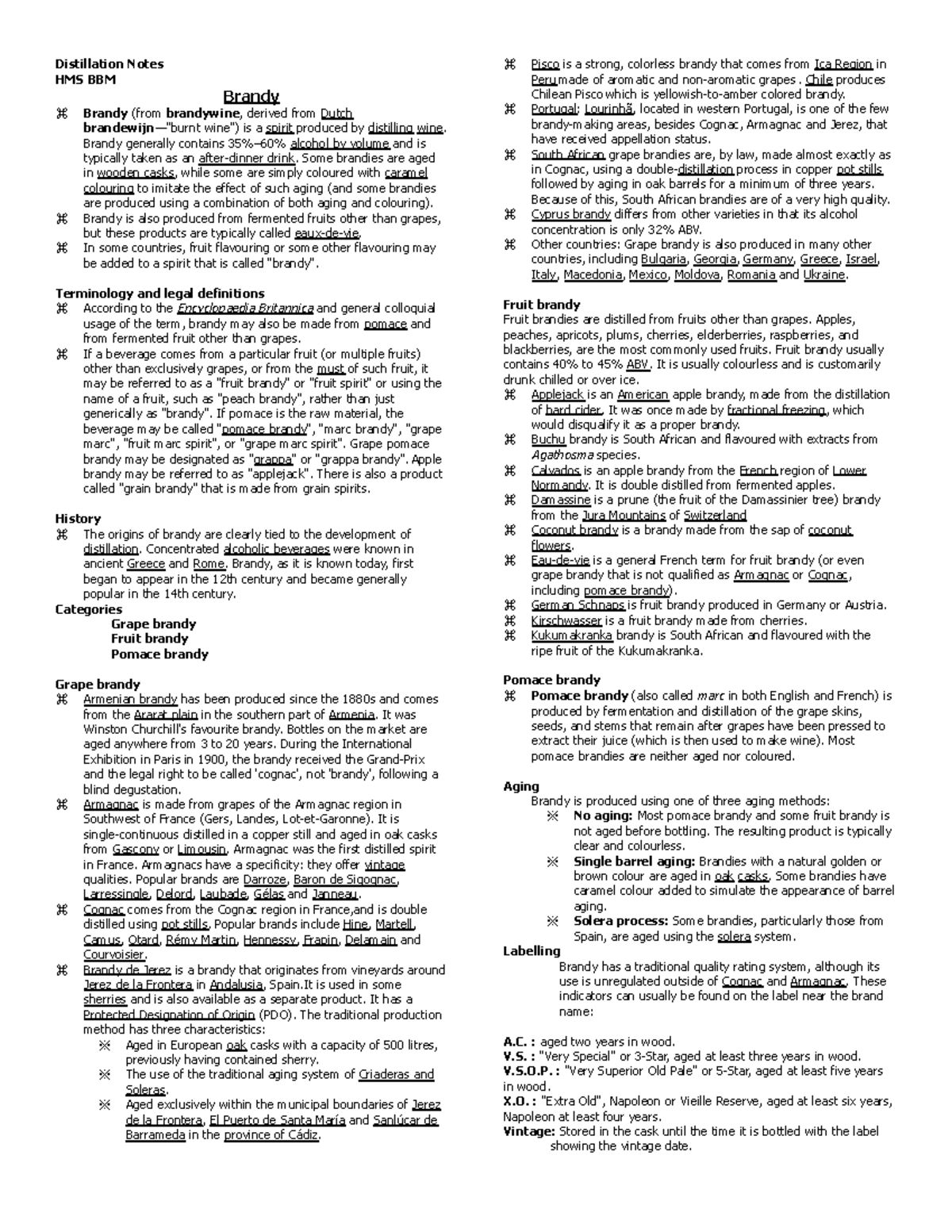 Distilled Beverages Notes - Distillation Notes HMS BBM Brandy ⌘ Brandy ...