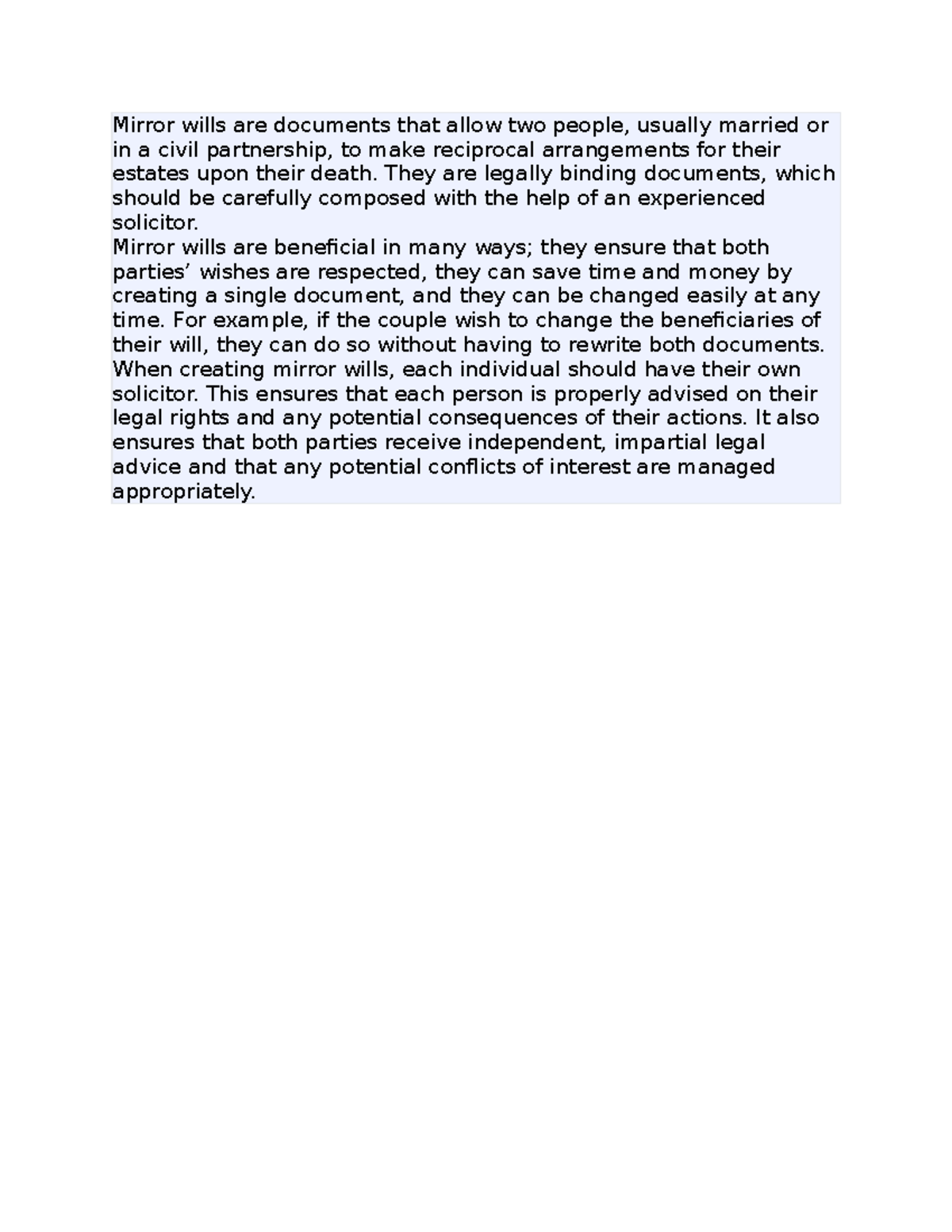 EP 1 - INFORMATIVE - Mirror wills are documents that allow two people ...