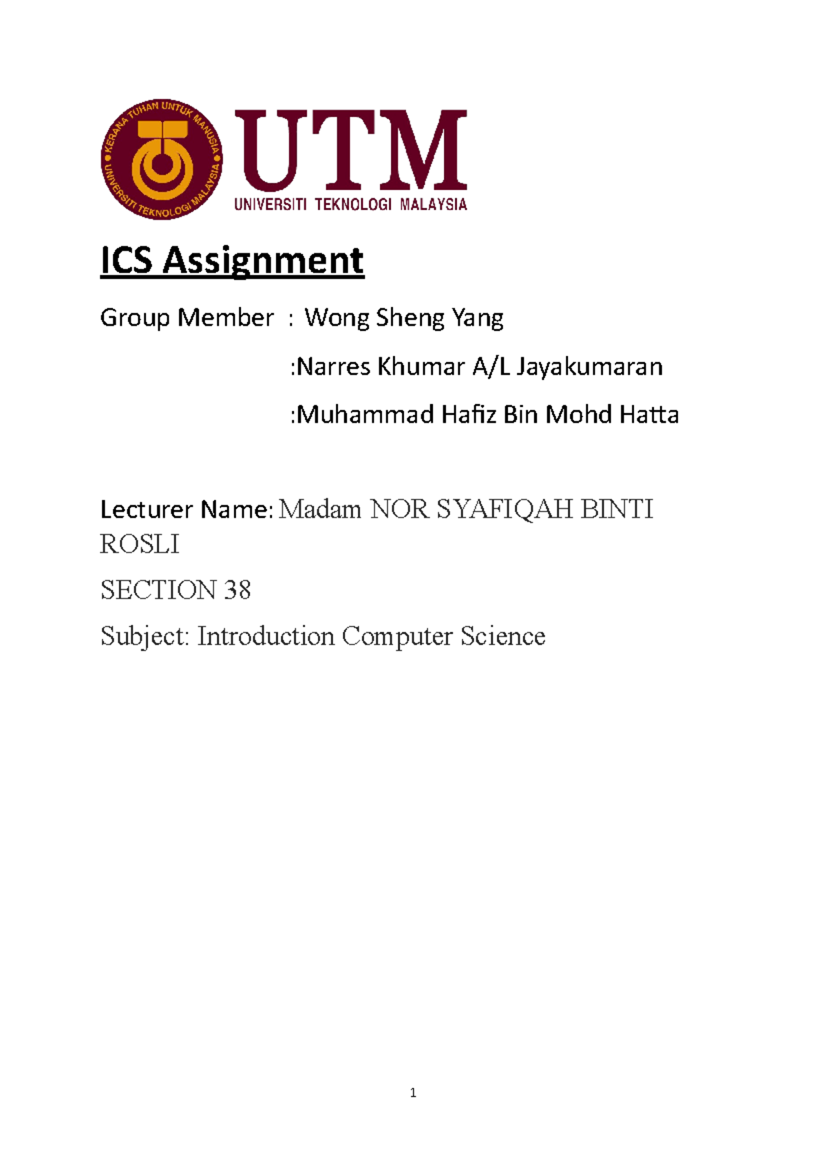 ICS Assignment - hi,pls enjoy it haha - ICS Assignment Group Member ...