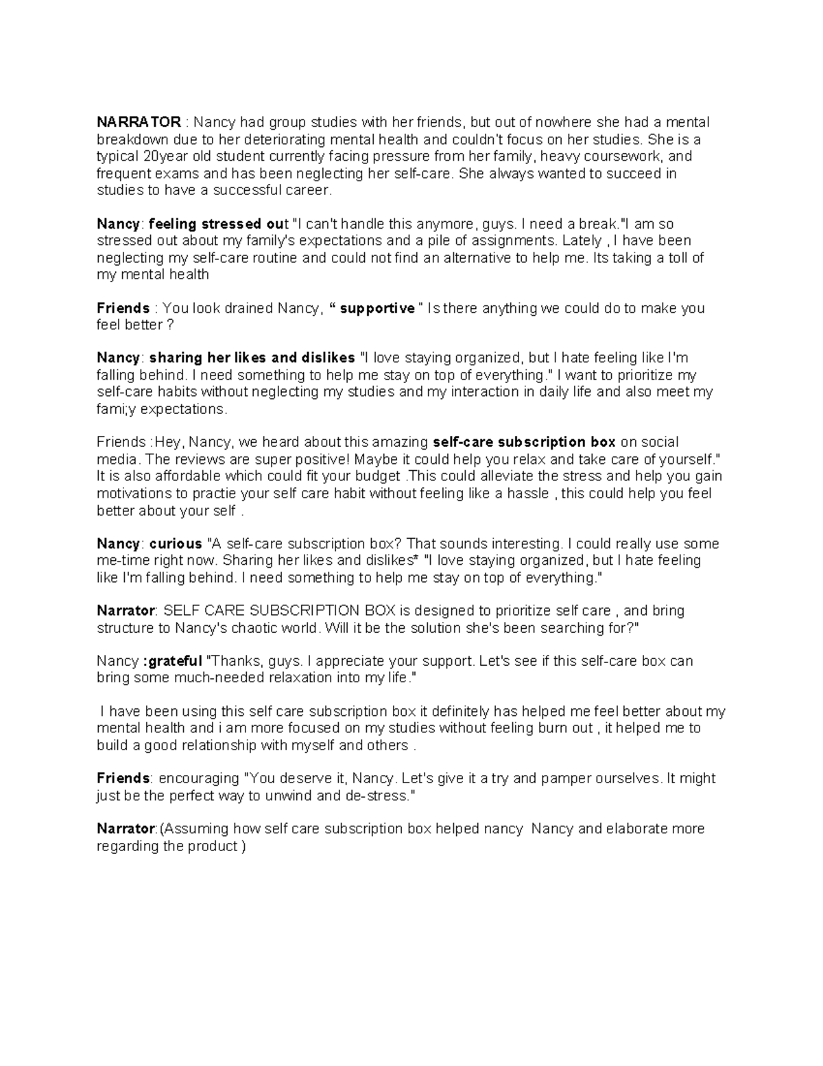 Digital competency drama script - NARRATOR : Nancy had group studies ...