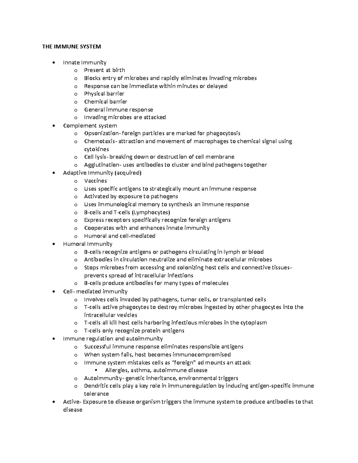 Immune system - Studocu