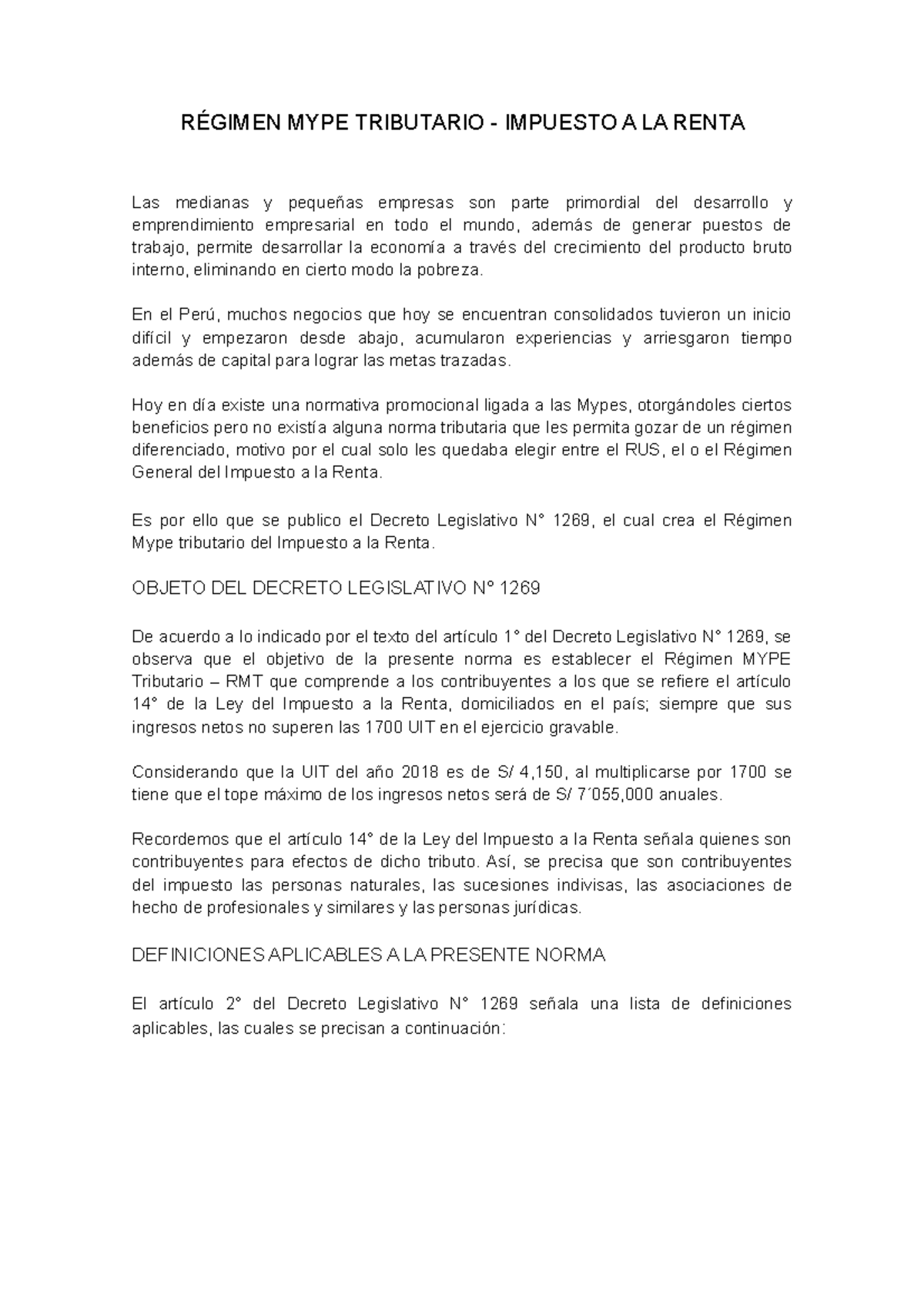Régimen MYPE Tributario - MYPE TRIBUTARIO IMPUESTO A LA RENTA Las ...