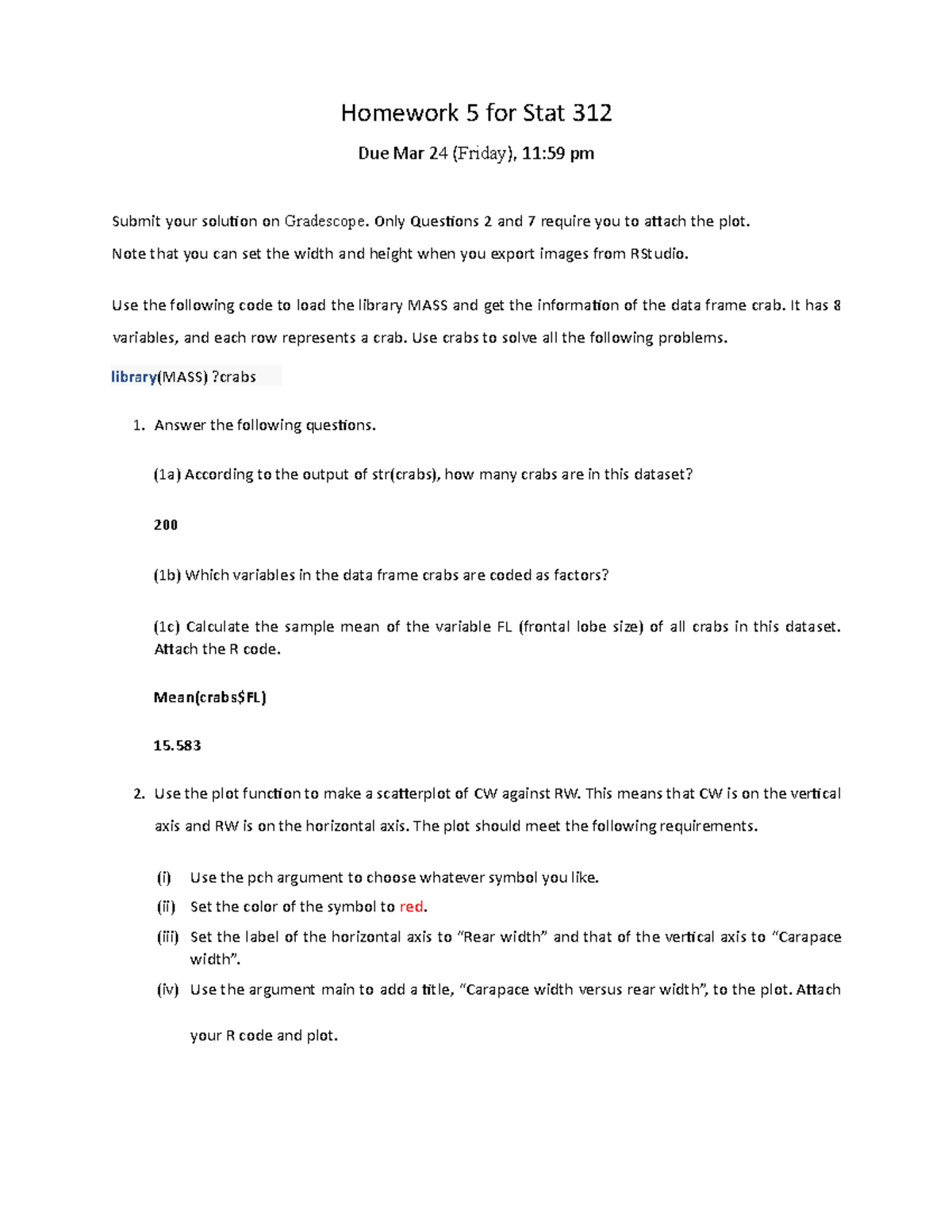 Hw5 - This is for the fisth assigment on the biostats class of spring semester - Homework 5 for ...