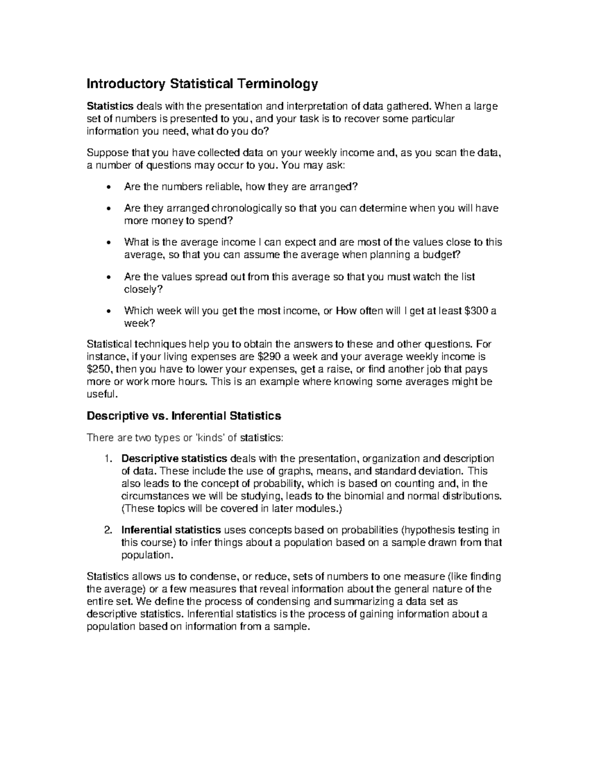 Psy233 mod01 intro stat term - Introductory Statistical Terminology ...