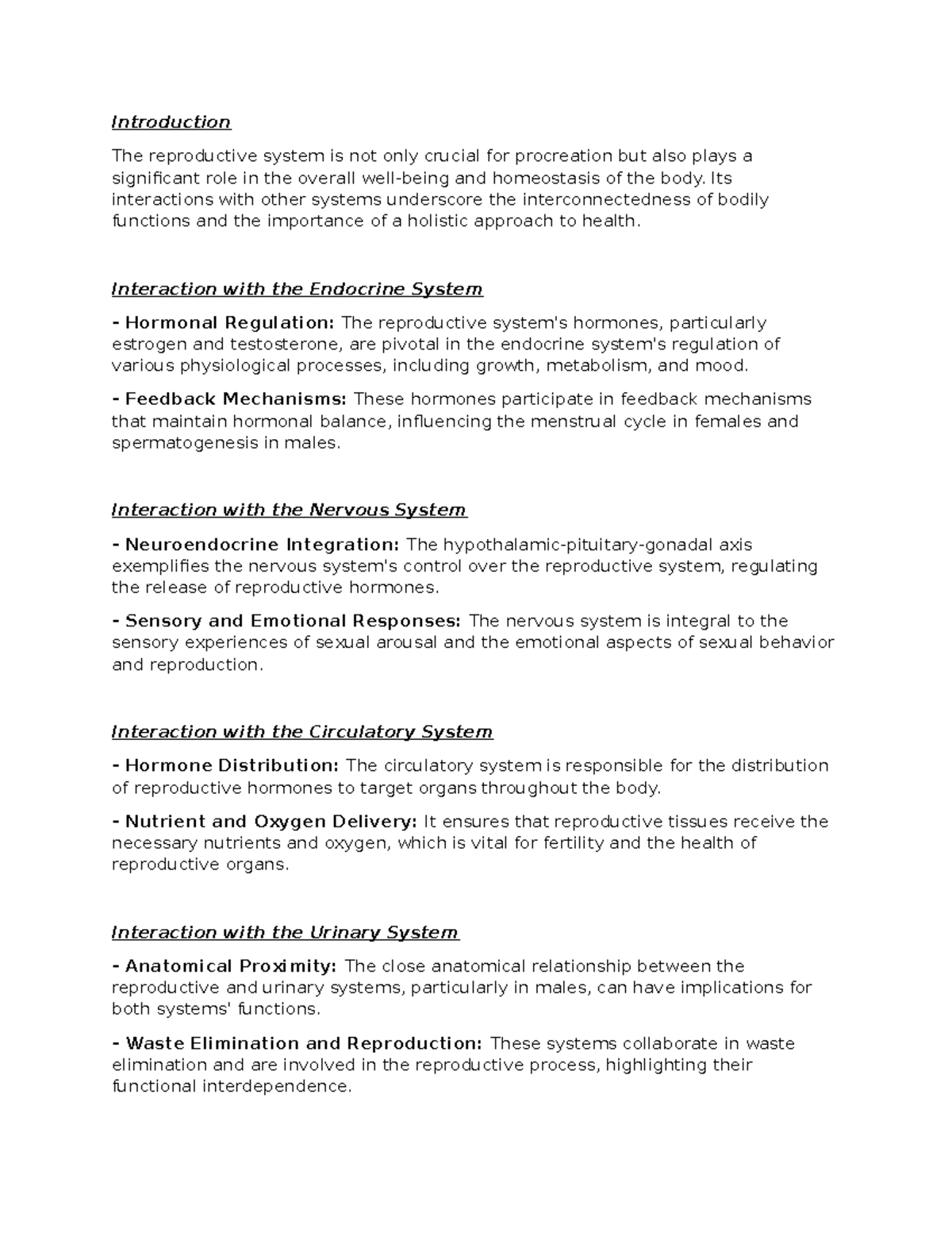 How the reproductive system helps another system function ...