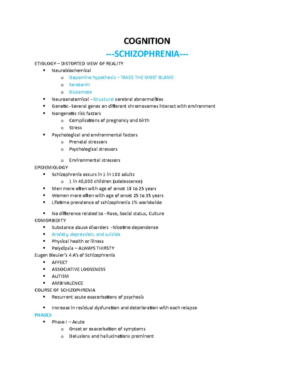 Cognition - Schizophrenia - COGNITION -SCHIZOPHRENIA- ETIOLOGY ...