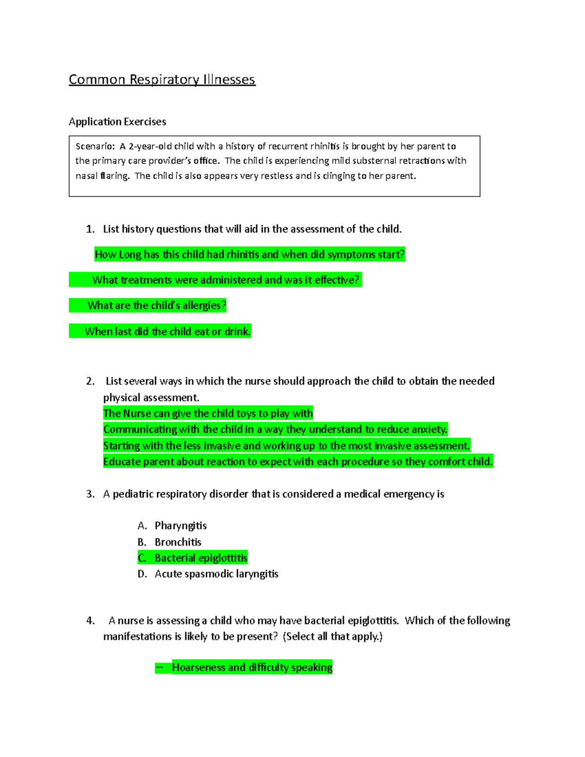 Respiratory Illnesses Assignment-peds - Common Respiratory Illnesses ...