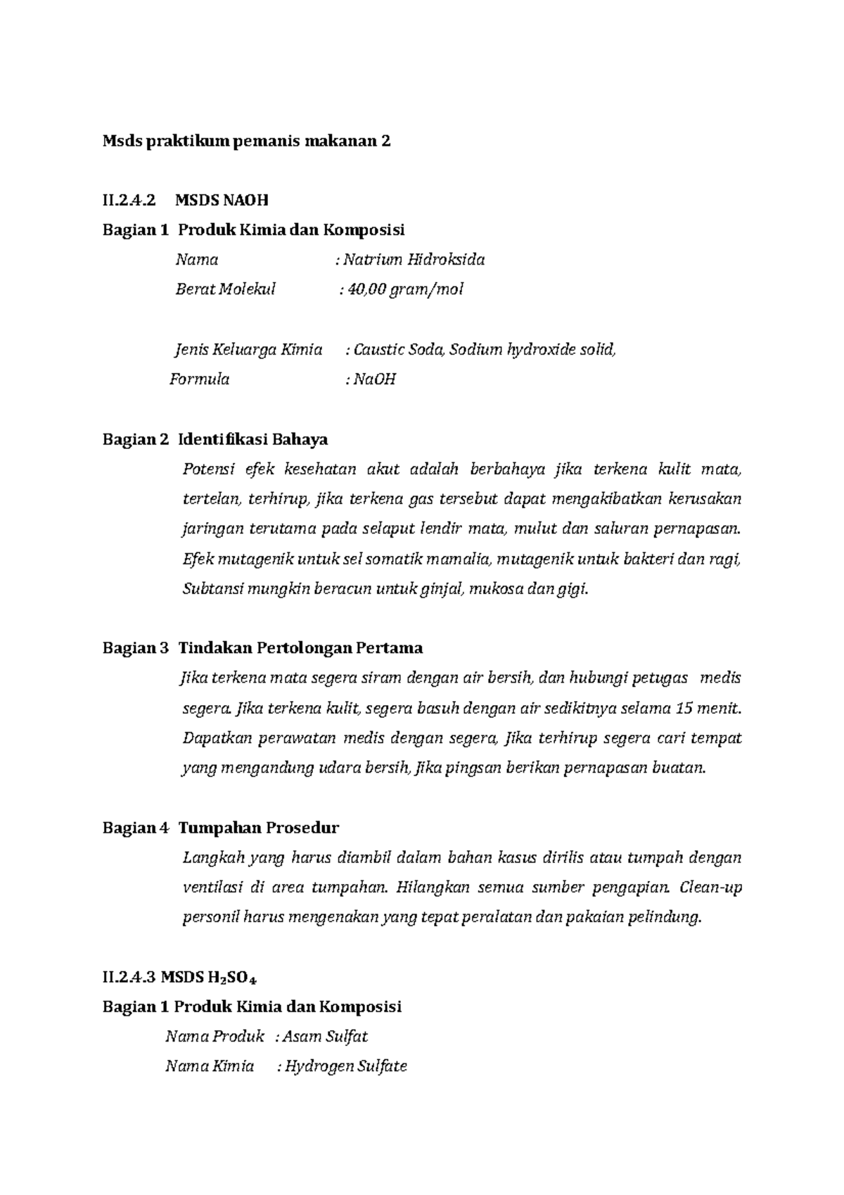 Laporan msds praktikum pemanis makanan 2 - Msds praktikum pemanis ...