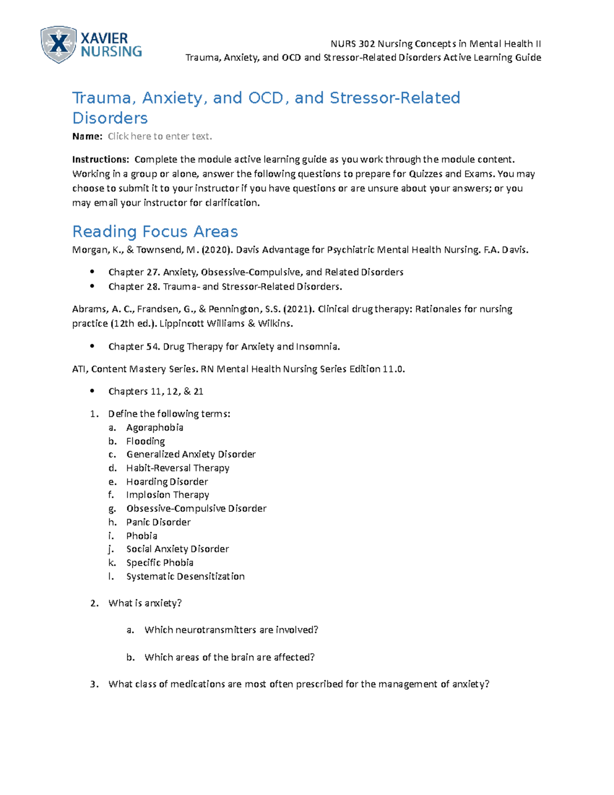 Module 2 - Trauma, Anxiety, and OCD and Stressor-Related Disorders ...