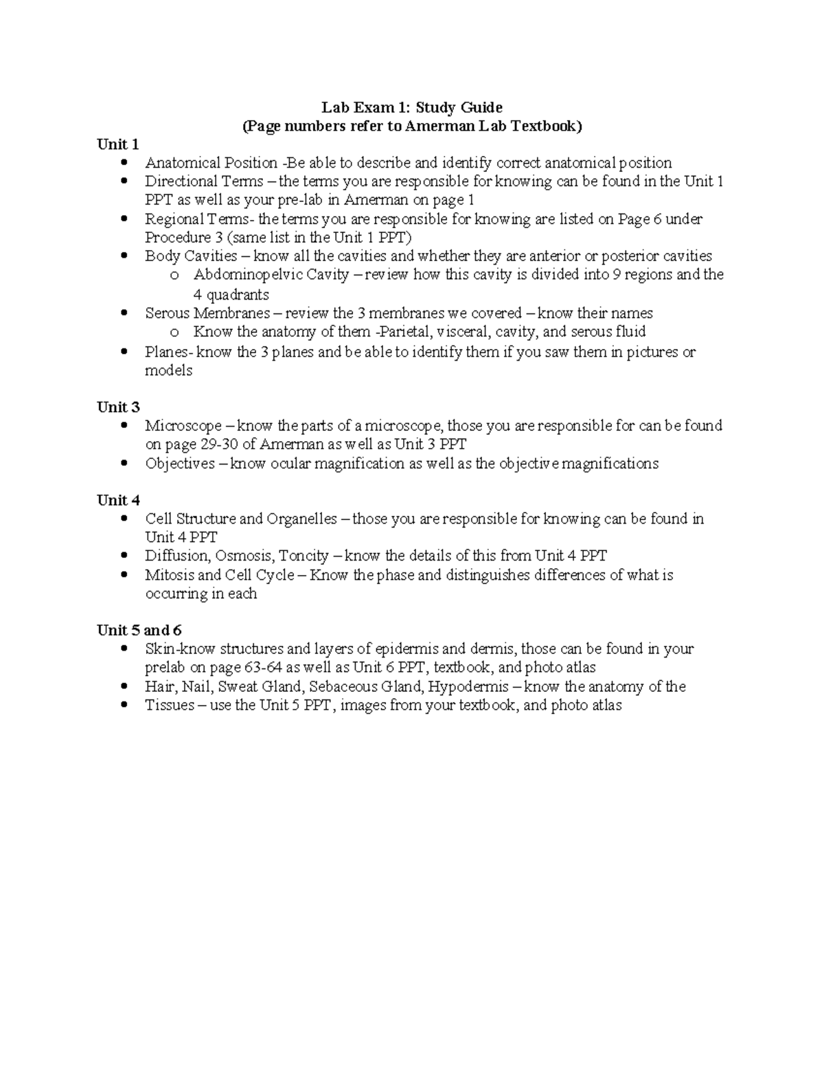 Lab Exam 1 Study Guide - Lab Exam 1: Study Guide (Page numbers refer to ...