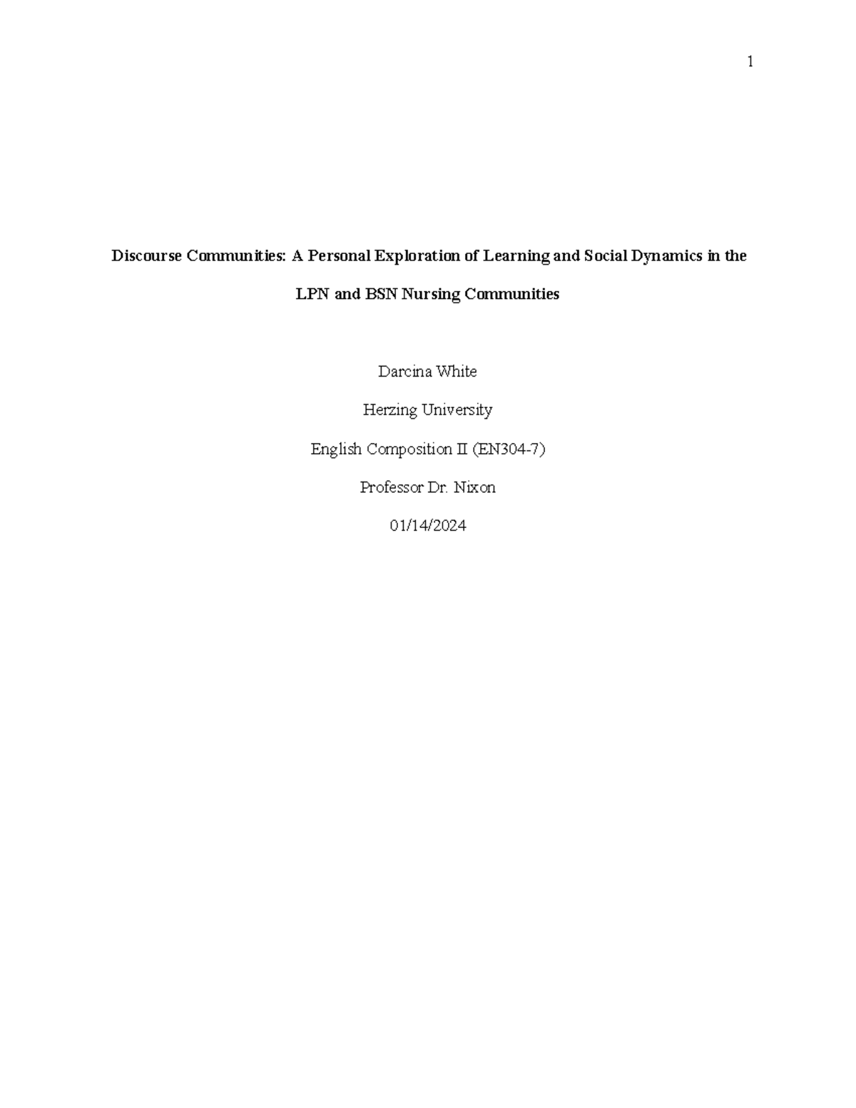 Discourse Communities - Nixon 01/14/ Discourse Communities: A Personal ...