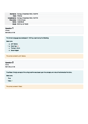 CS 4402 Comparative Programming Languages Graded Quiz Unit 6 - Grade ...