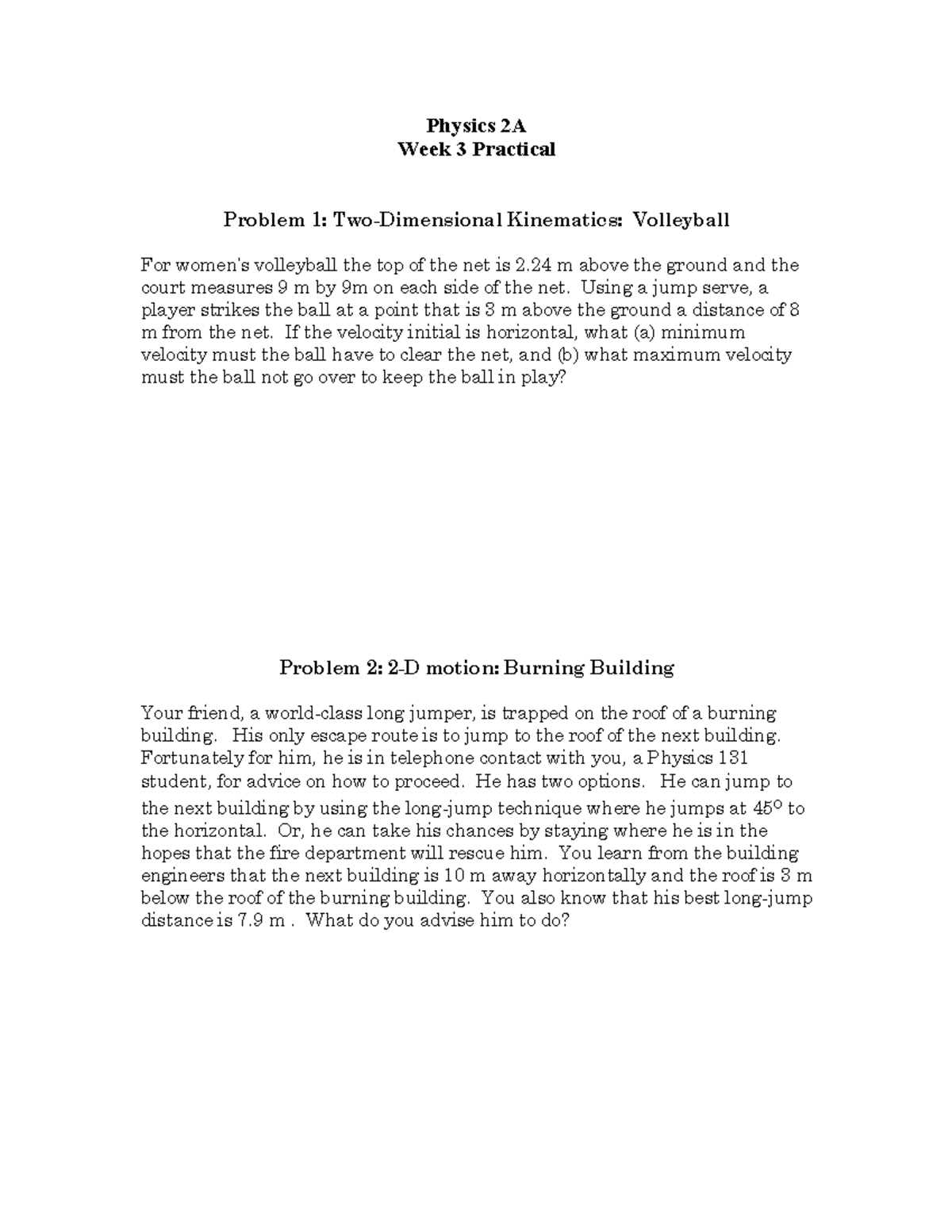 Disc3 - Discussion Worksheet - Physics 2A Week 3 Practical Problem 1: Two-Dimensional Kinematics ...