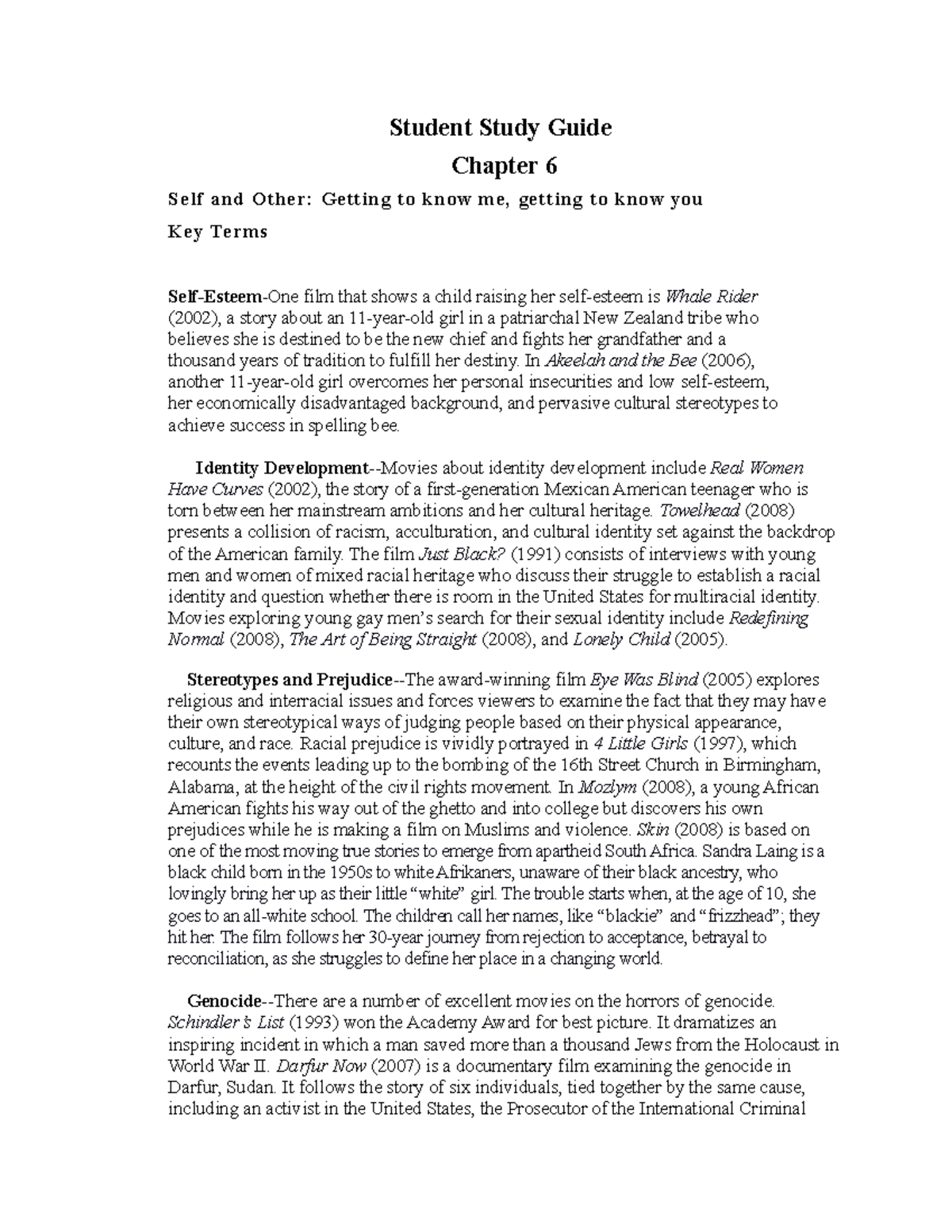 SOP3015 Chapter 6 - Student Study Guide Chapter 6 Self and Other ...