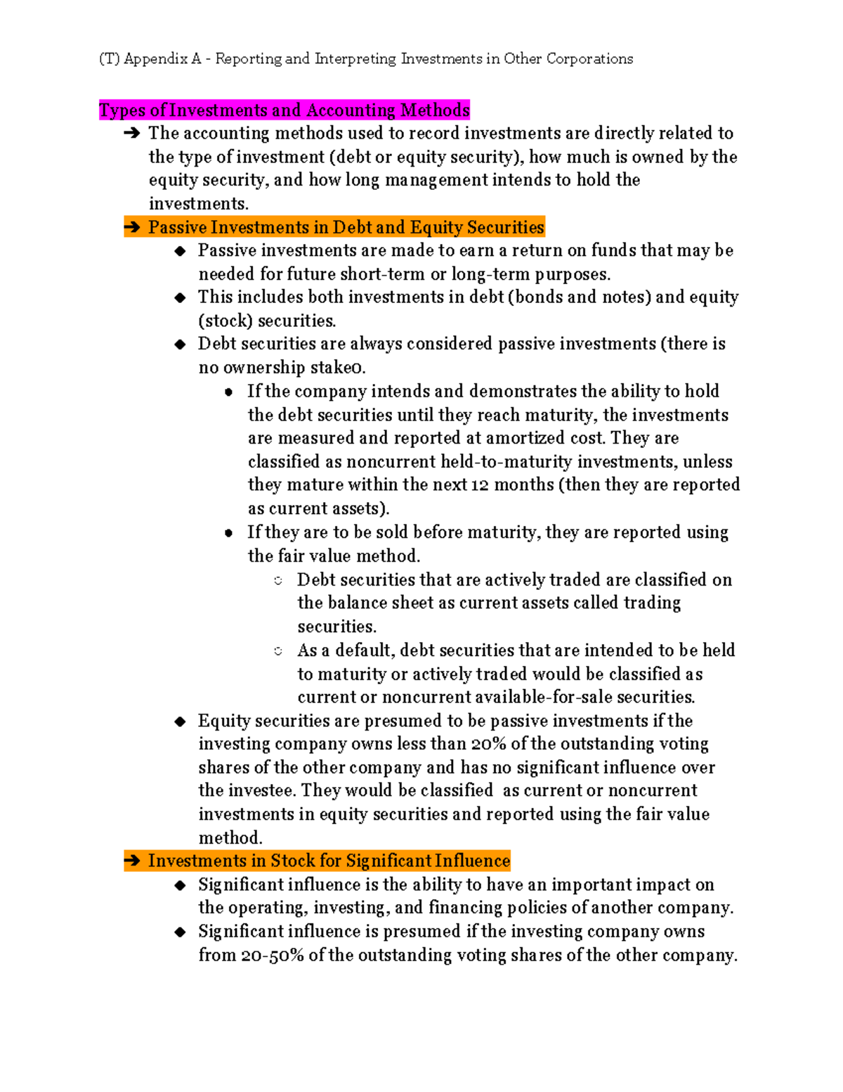 (T) Appendix A - Reporting and Interpreting Investments in Other ...