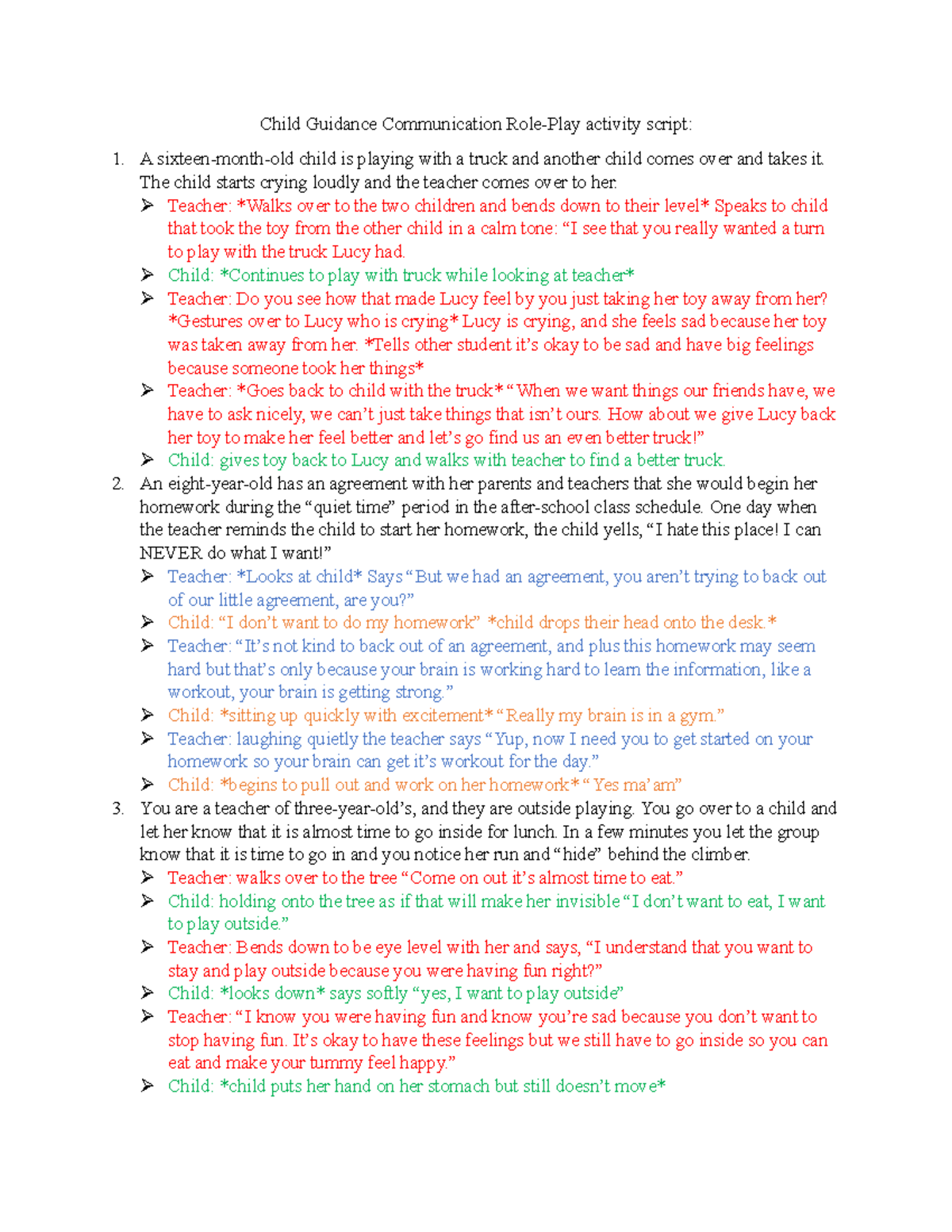 Child Guidance Communication Role-Play activity script - The child ...