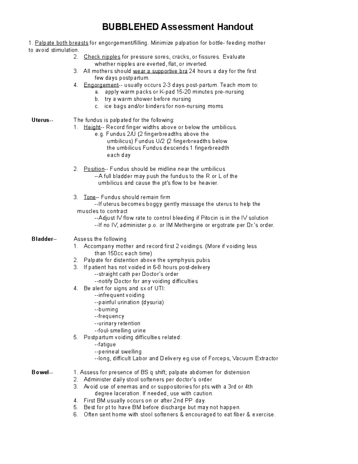 Bubble head wk4-for newborn - BUBBLEHED Assessment Handout Palpate both ...