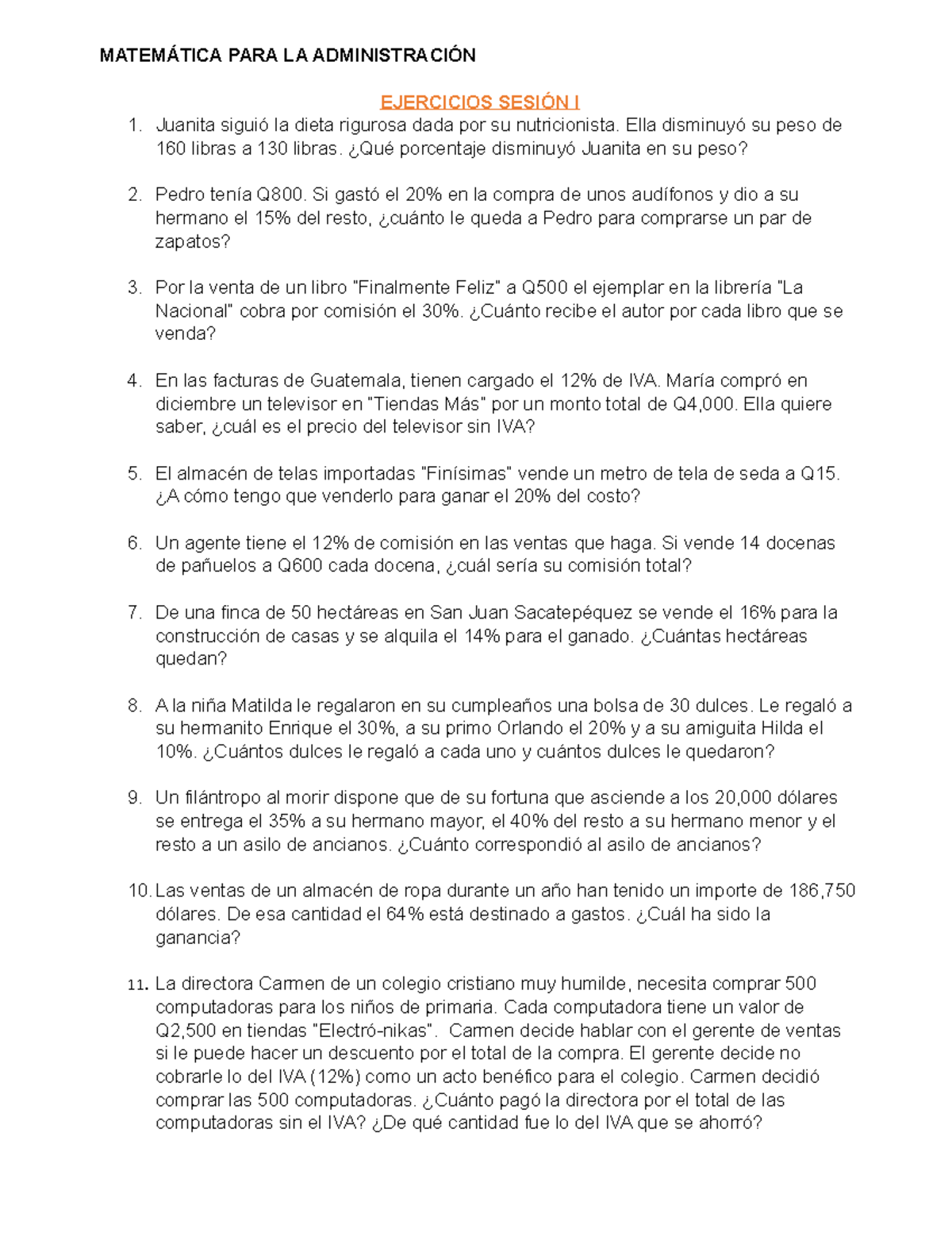 1. Ejercicios aplicación del porcentaje - Modulo 1 - MATEMÁTICA PARA LA ...